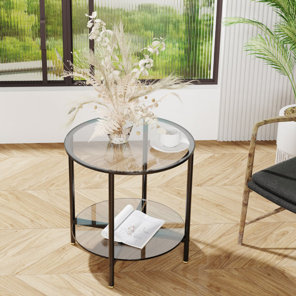 Ebern Designs Glass Tray Top Frame End Table with Storage | Wayfair