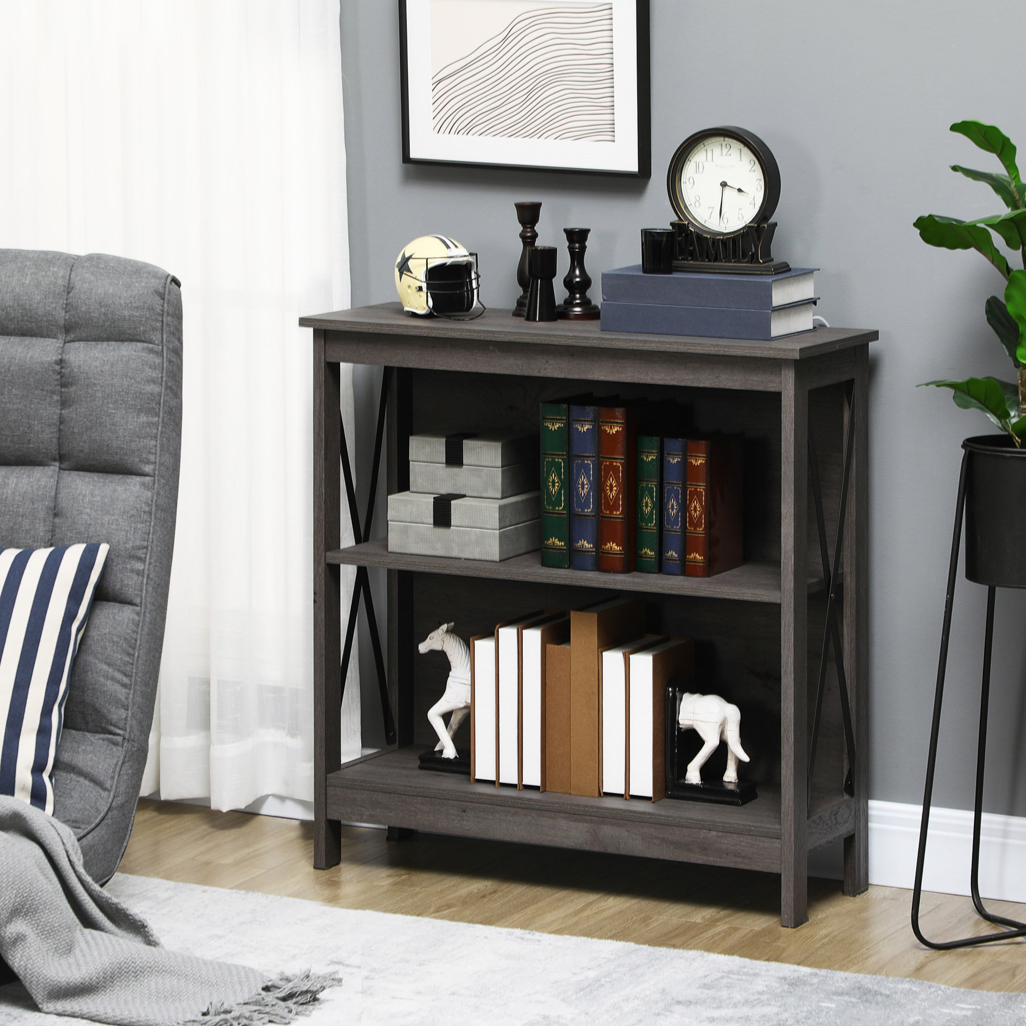 Gracie Oaks Industrial Style Corner Open Bookshelf With Storage Shelves ...