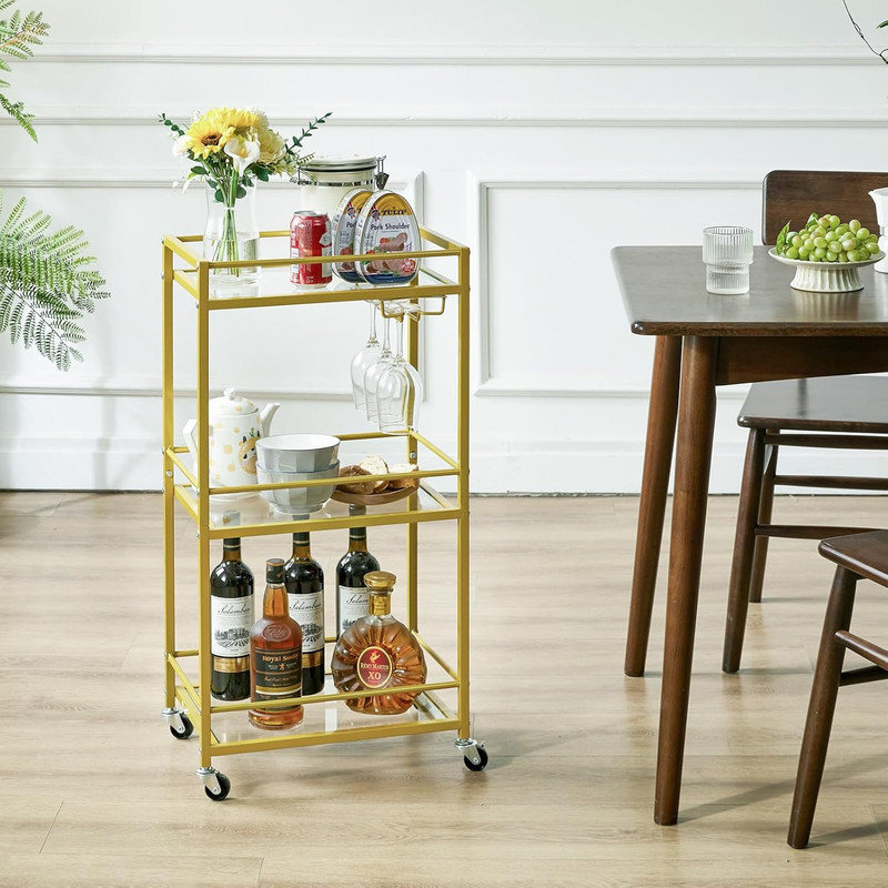 17 Stories 3-Tier Mini Bar Cart with Wine & Glass Rack - Mobile Drink ...