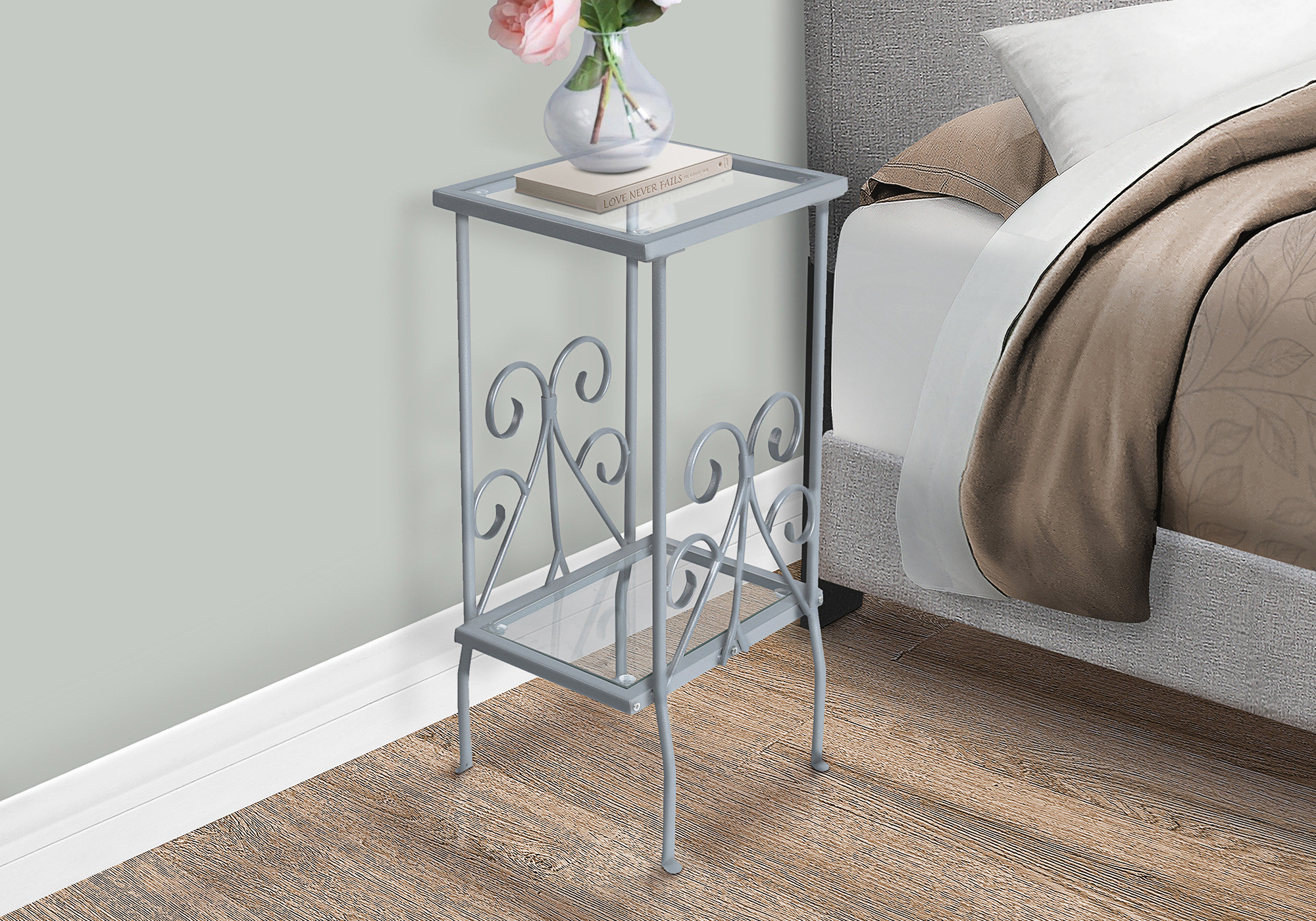 Winston Porter Accent Table, Side, End, Nightstand, Lamp, Living Room, Bedroom, Tempered Glass ...