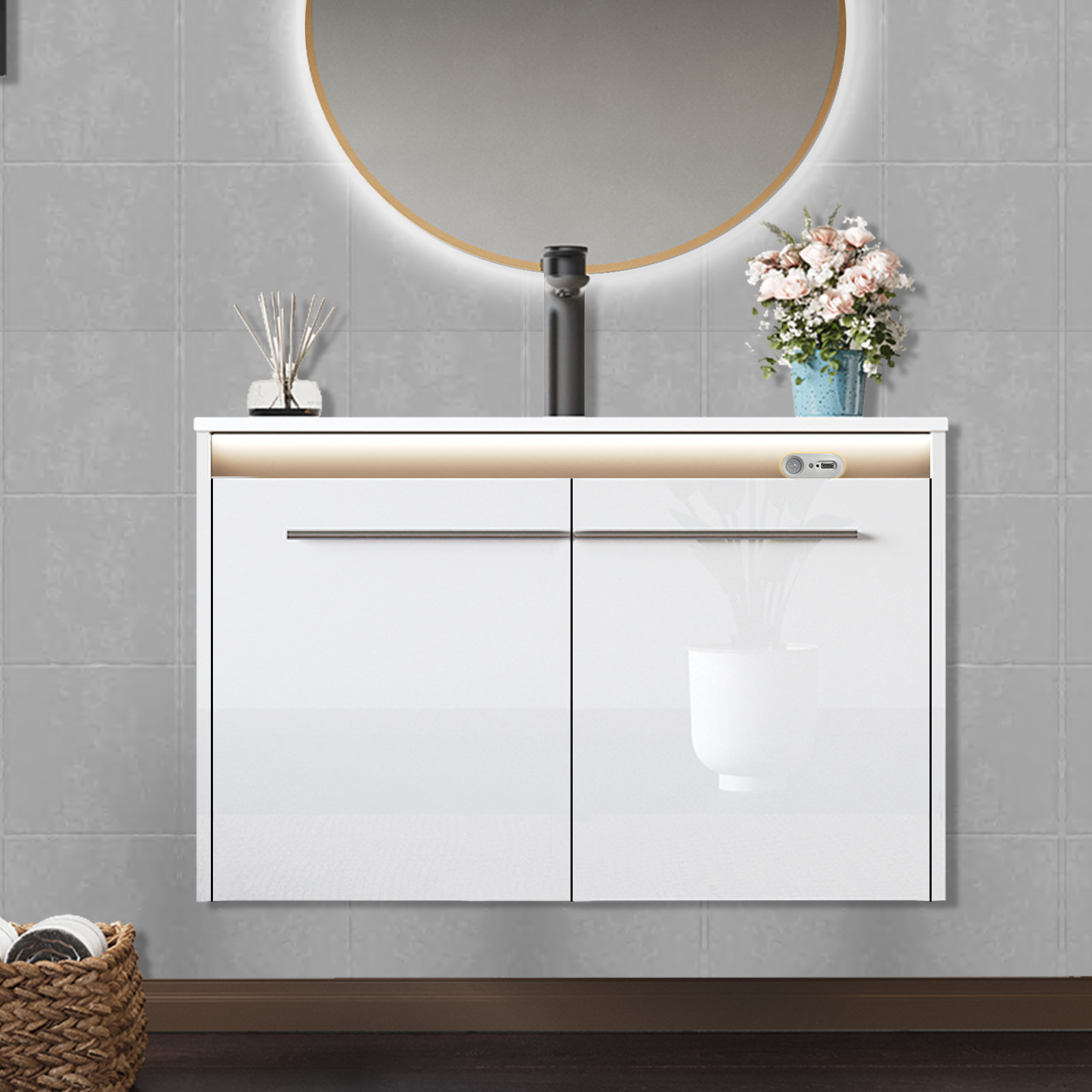 Wade Logan Ayanda High Gloss Bathroom Vanity with Sink Set & Reviews ...