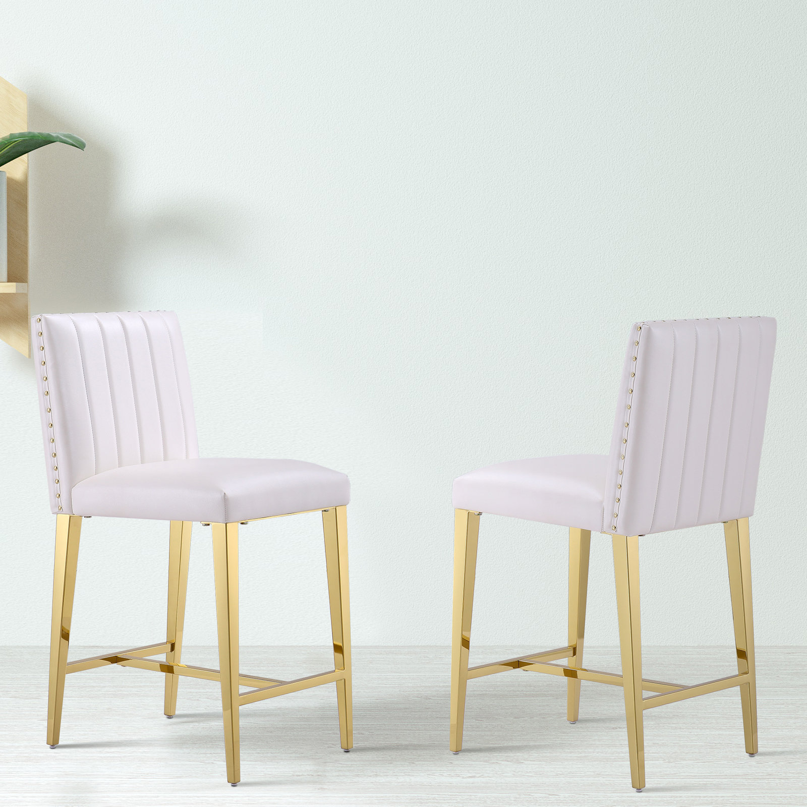Everly Quinn White Faux Leather Island Counter Bar Stool Chairs ...
