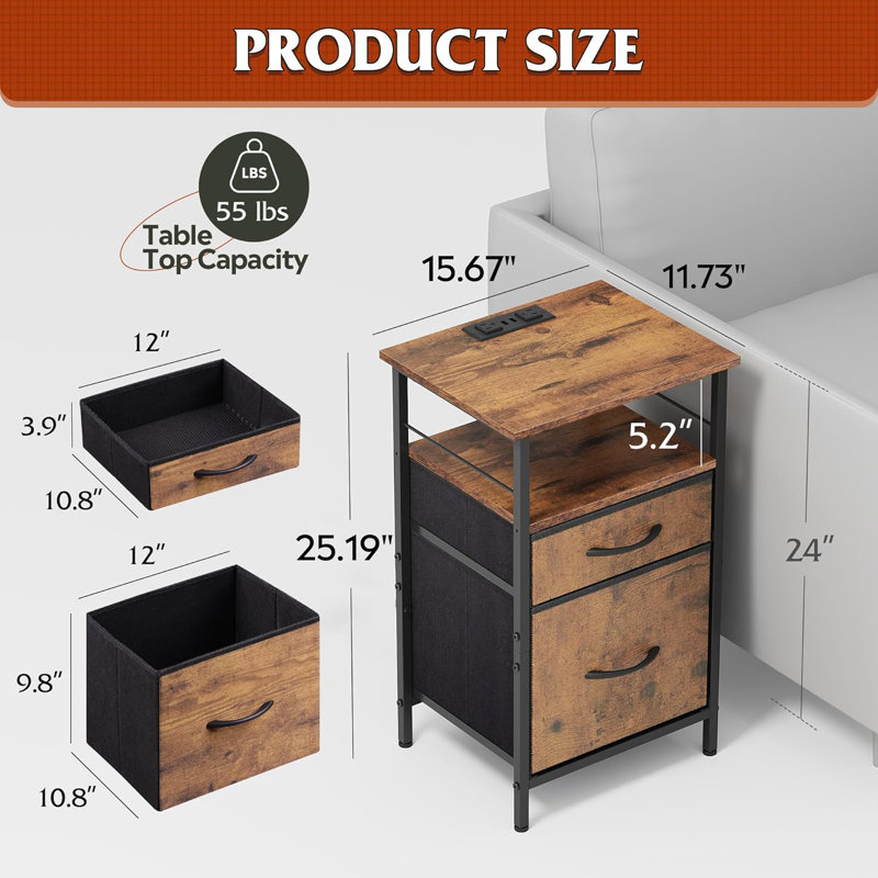 17 Stories Nightstand With Charging Station, USB Ports And Outlets ...