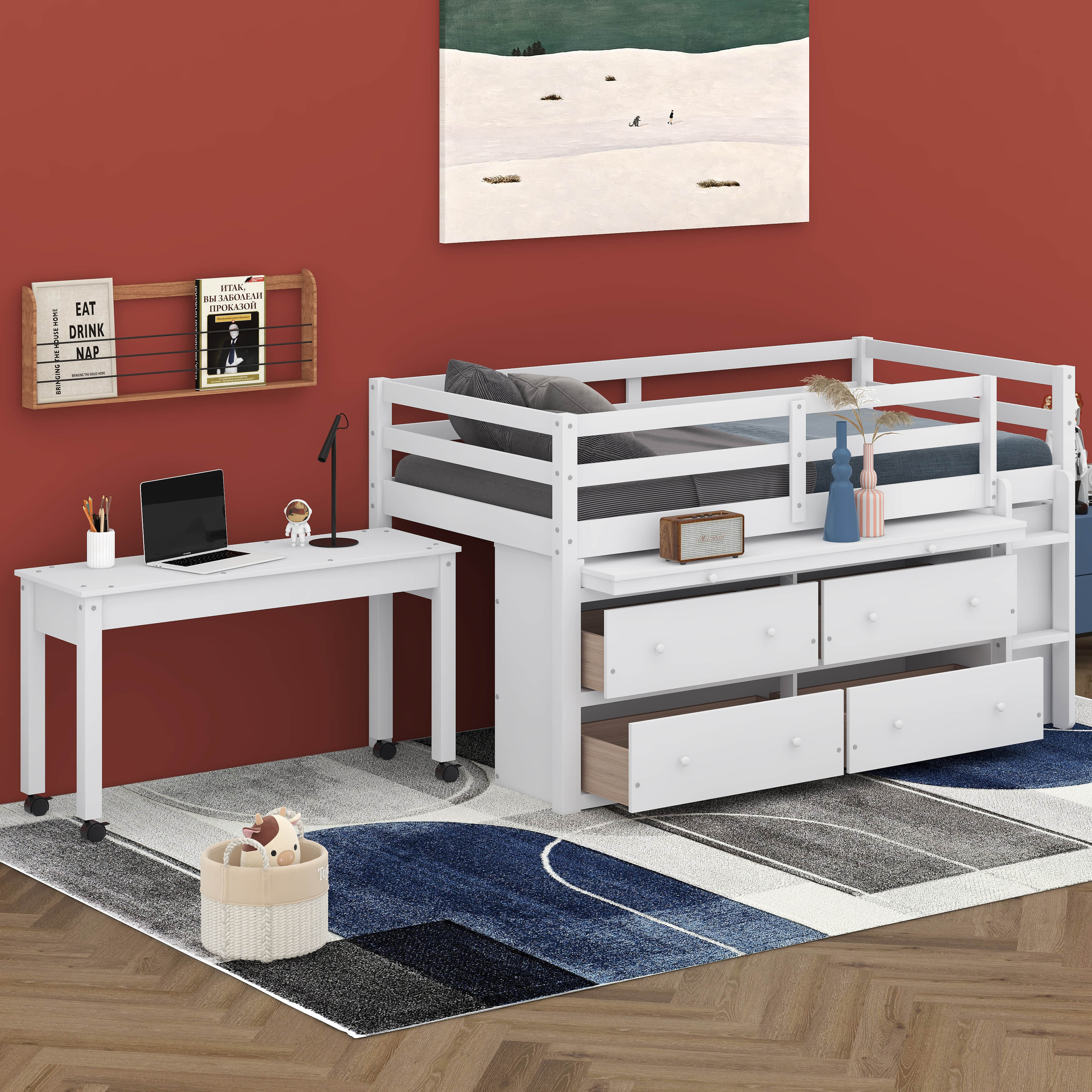Harriet Bee Ilakkiya Loft Bed with Retractable Writing Desk and 4 ...