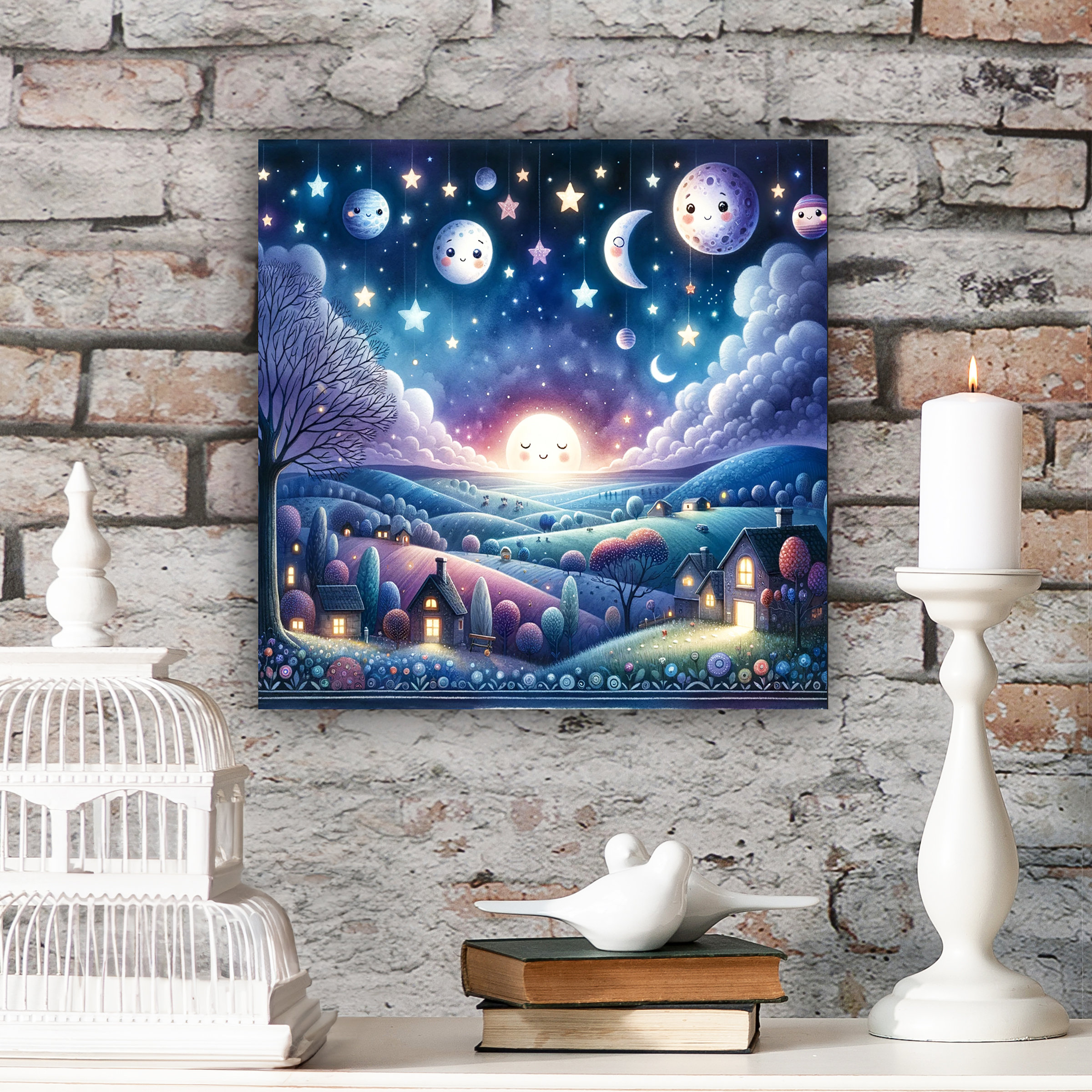 Zoomie Kids " Celestial Smiles: Whimsical Night Sky " Print on Canvas ...