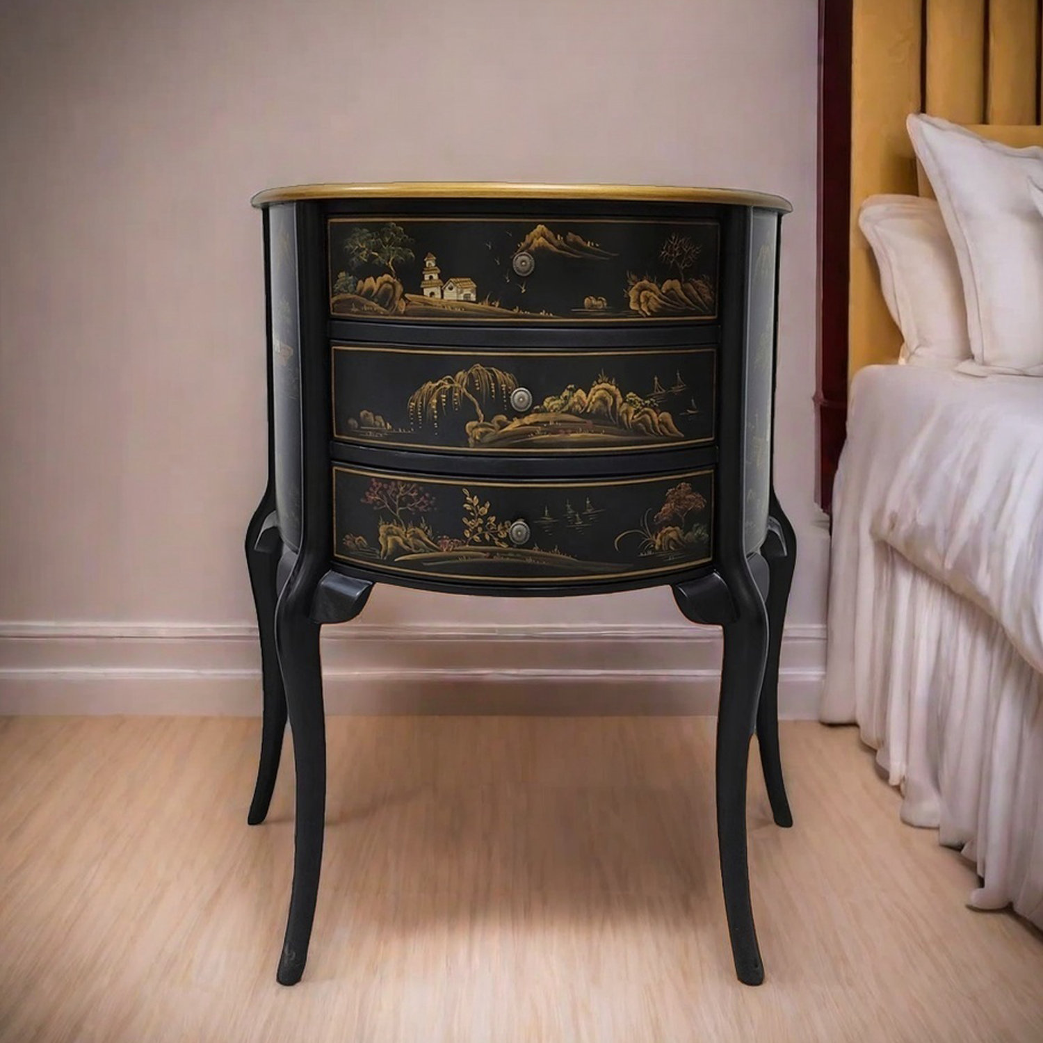 Vivid Space Creation Black Hand-Painted Semi-Circular Entryway Console ...