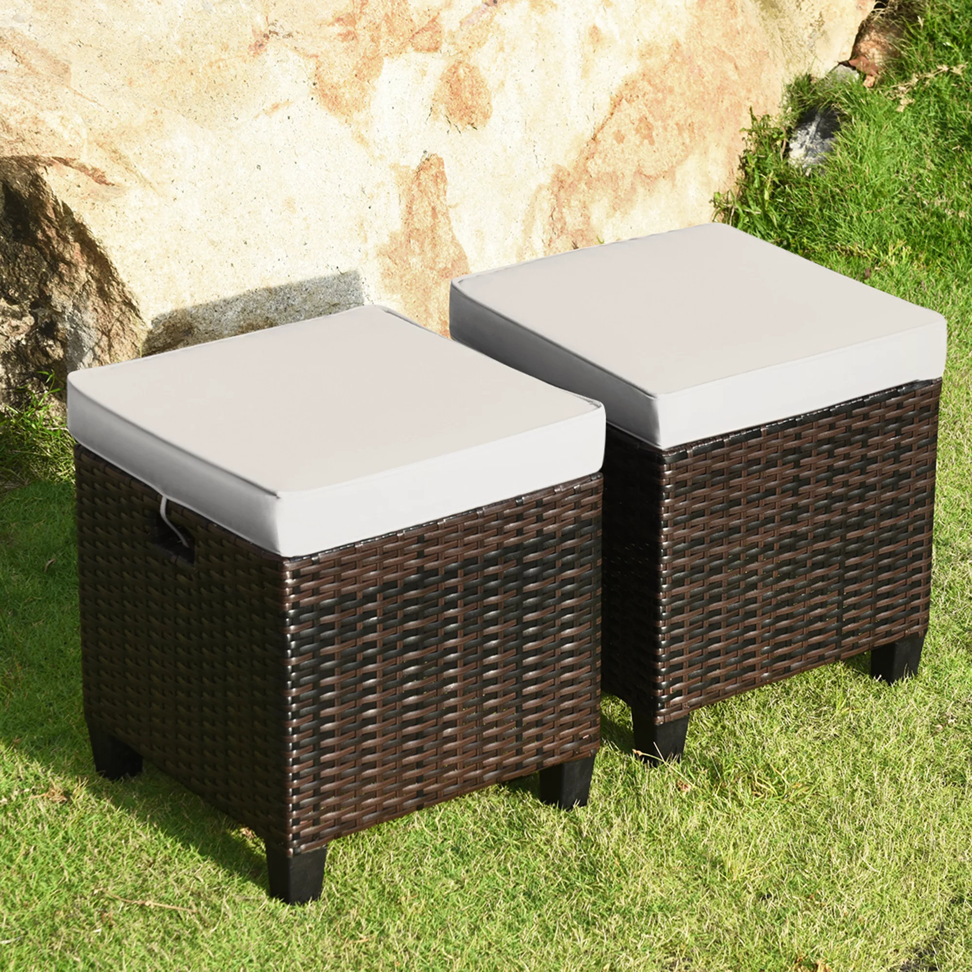 Latitude Run® Set Of 2 Patio Wicker Rattan Ottoman Footrest Garden ...