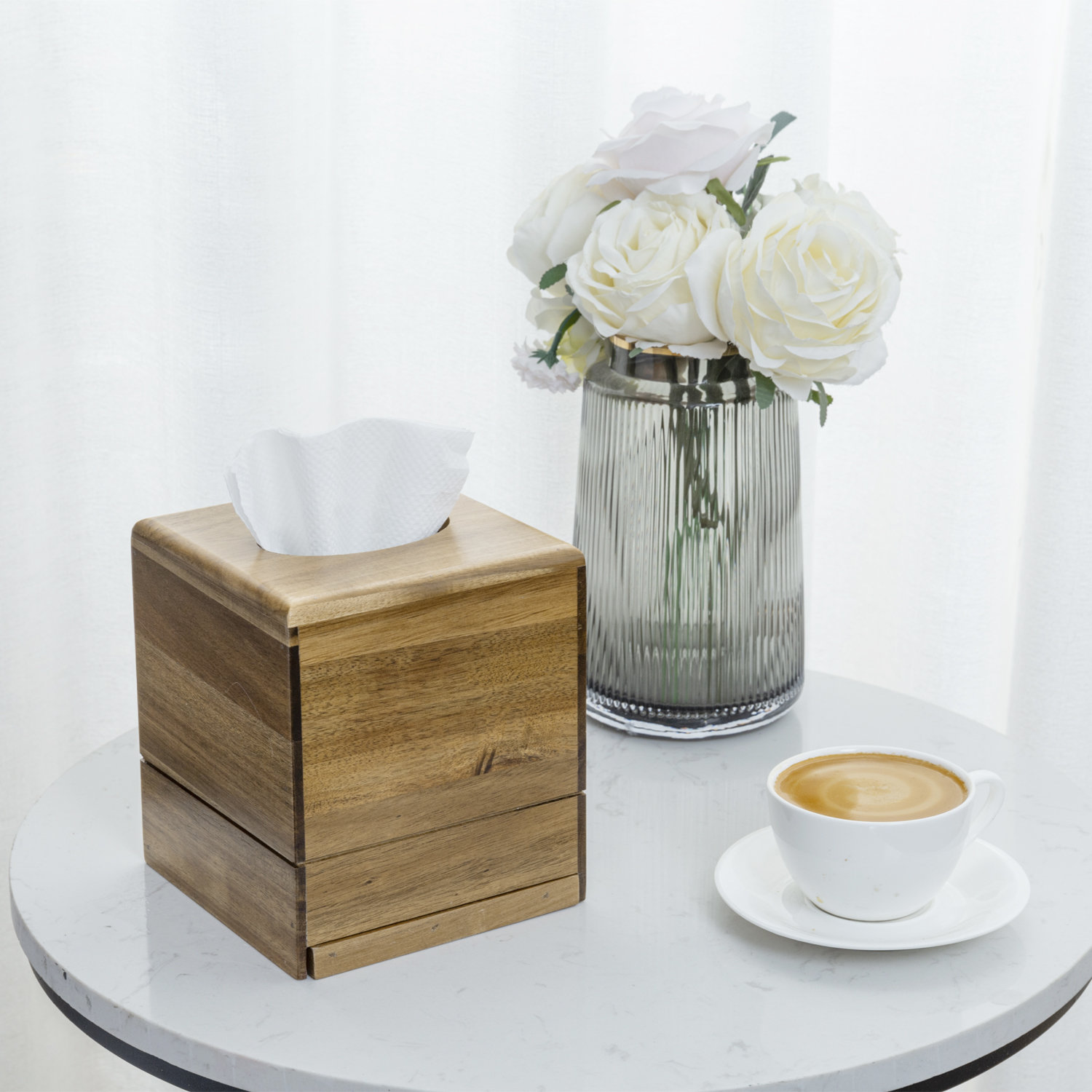 Millwood Pines Premium Acacia Solid Wood Square Tissue Box Cover ...