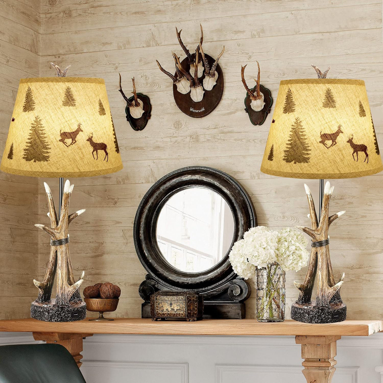 Millwood Pines Farmhouse Deer Antler Table Lamps For Living Room Set Of ...
