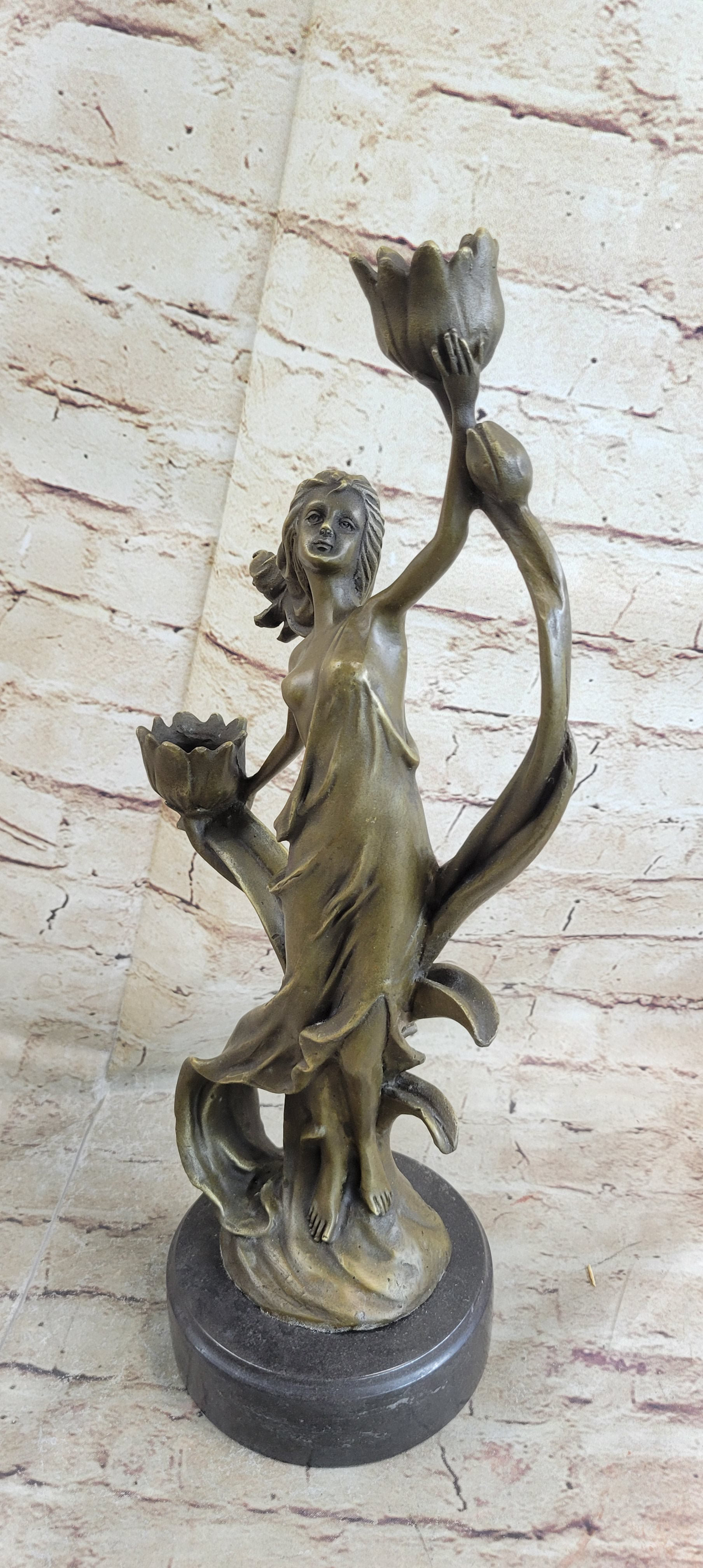 Bloomsbury Market Awaab Handcrafted Wood Nymph Bronze Candleholder ...