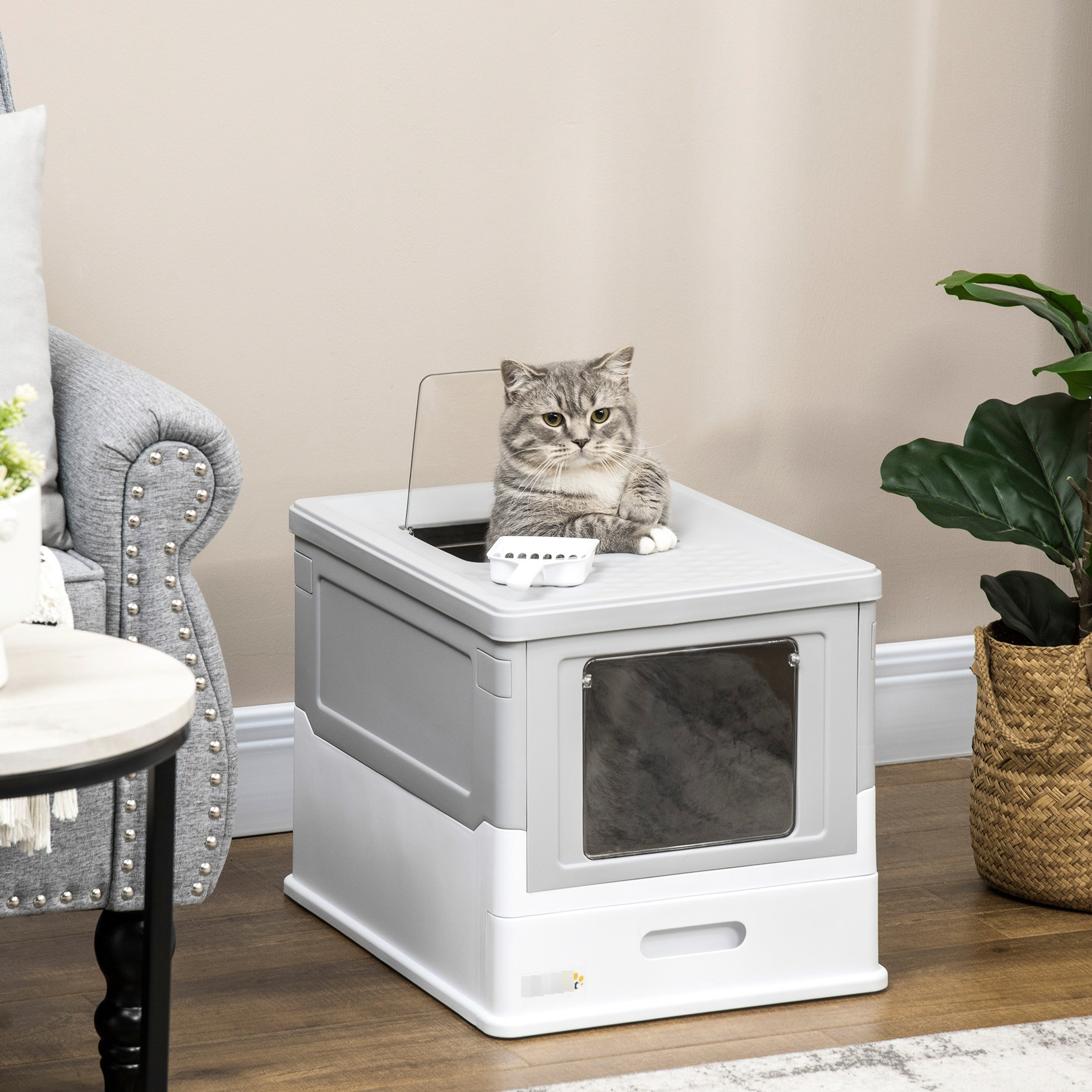 Tucker Murphy Pet™ Enclosed Cat Toilet - Foldable, Gray, With Double ...