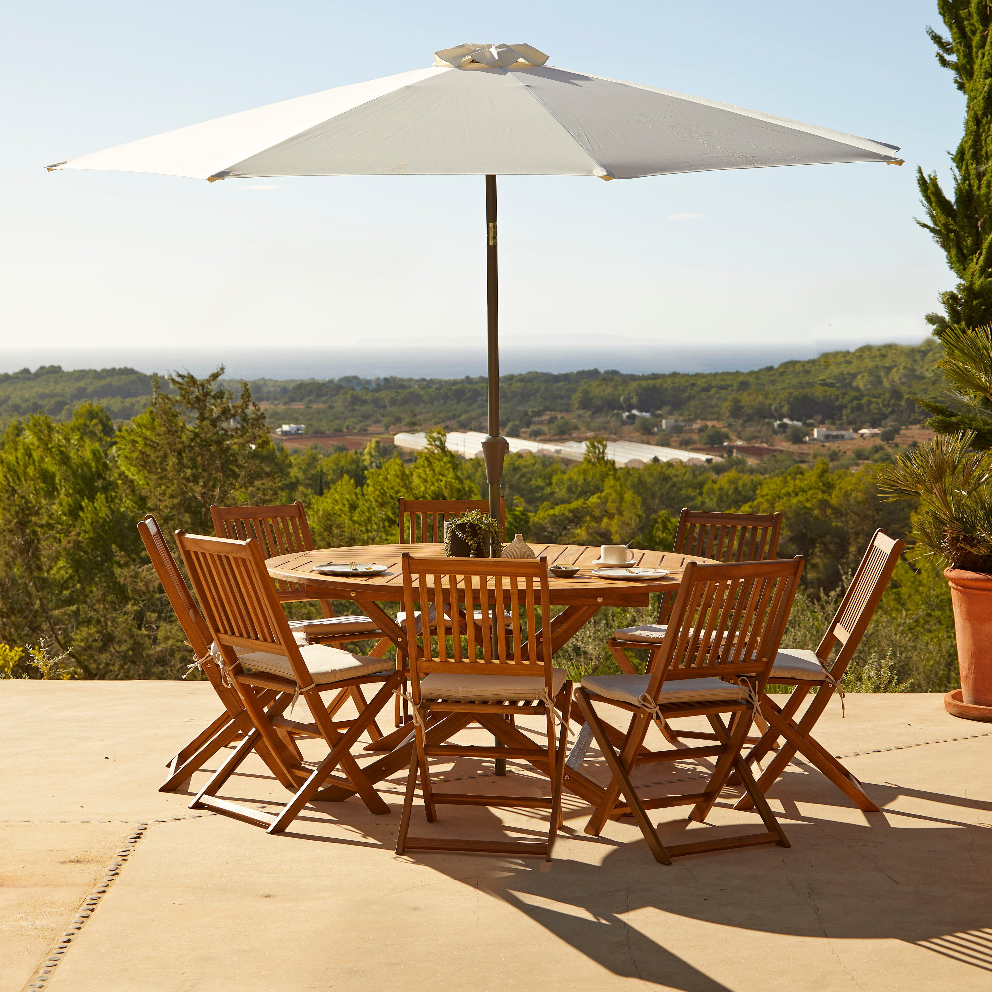 17 Stories Nayoun Round 8 - Person 190cm Long Dining Set with Umbrella ...