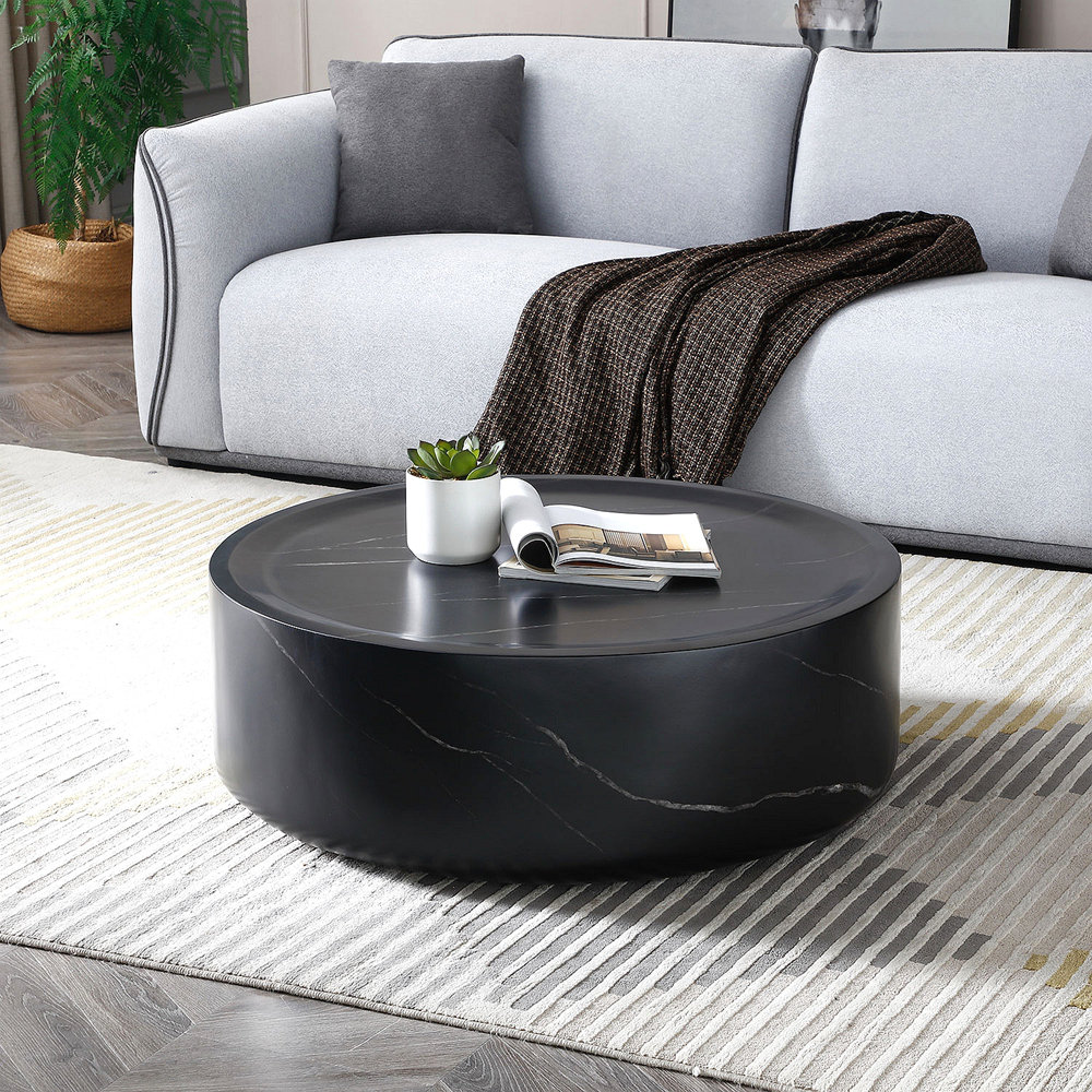 Brayden Studio Marble Round Coffee Table Sturdy Fibreglass Table For ...