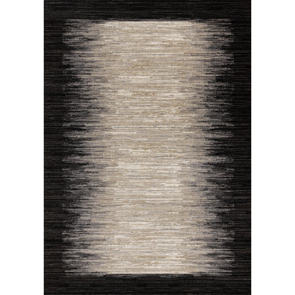 17 Stories Isser Modern Beige Black Distressed Border Plush Indoor Area ...