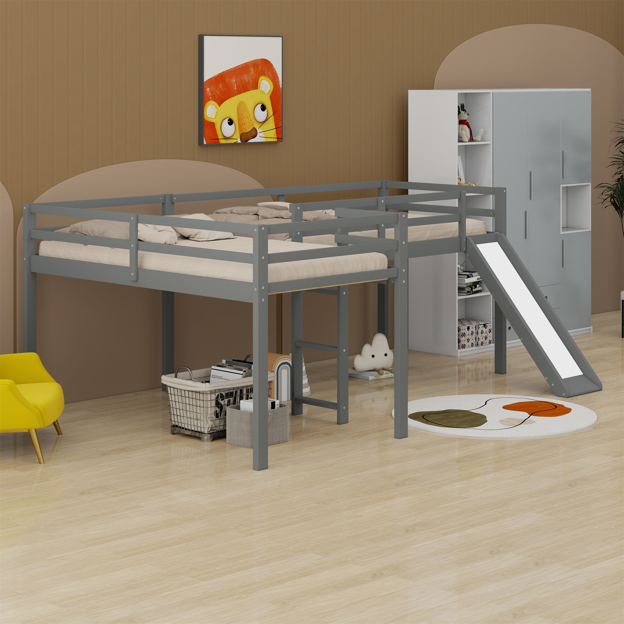 Harriet Bee L-Shaped Loft Bed With Ladder And Slide | Wayfair