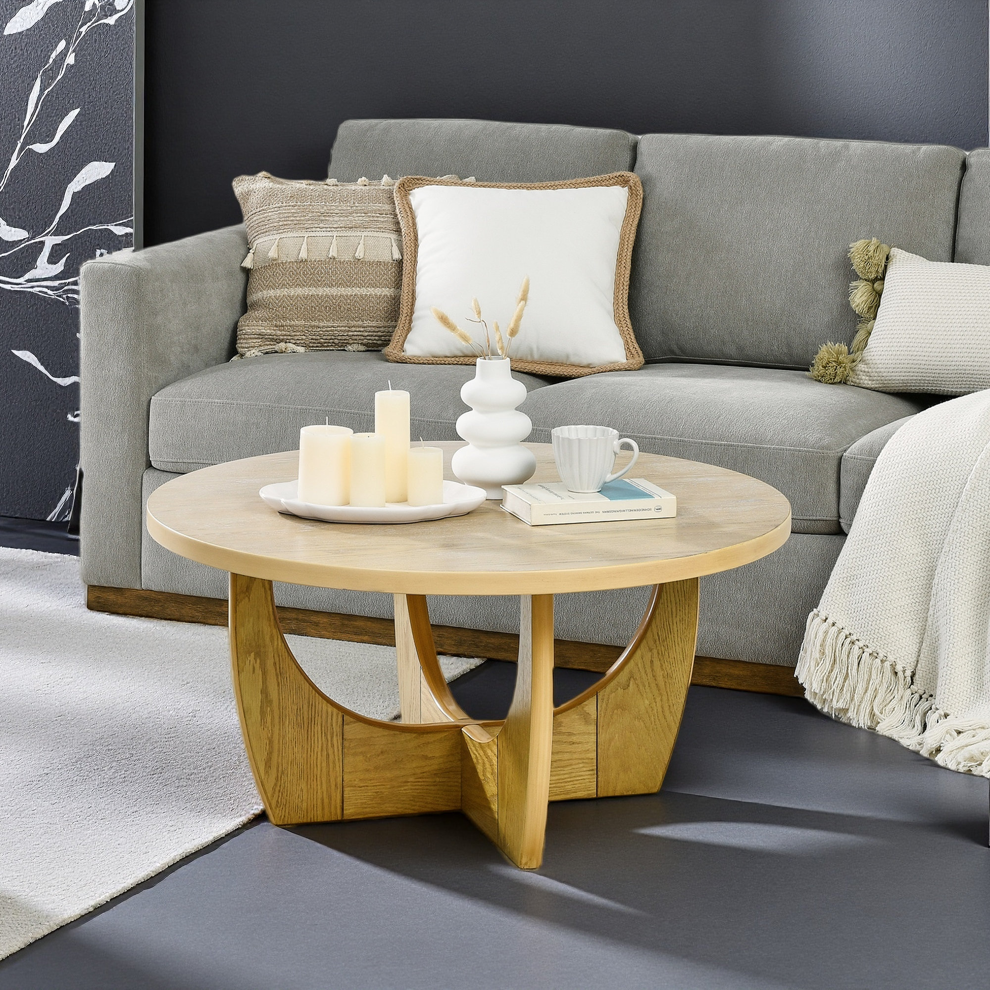 George Oliver 36" Round Coffee Table, Wooden Coffee Tables For Living ...