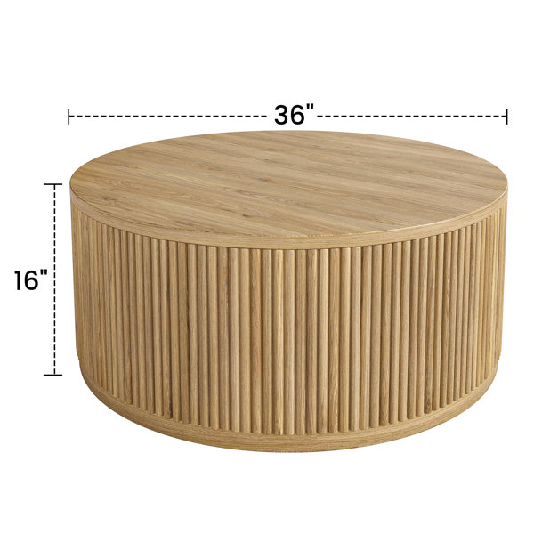Latitude Run® 36" Round Fluted Coffee Table Solid Wood Drum Table with ...