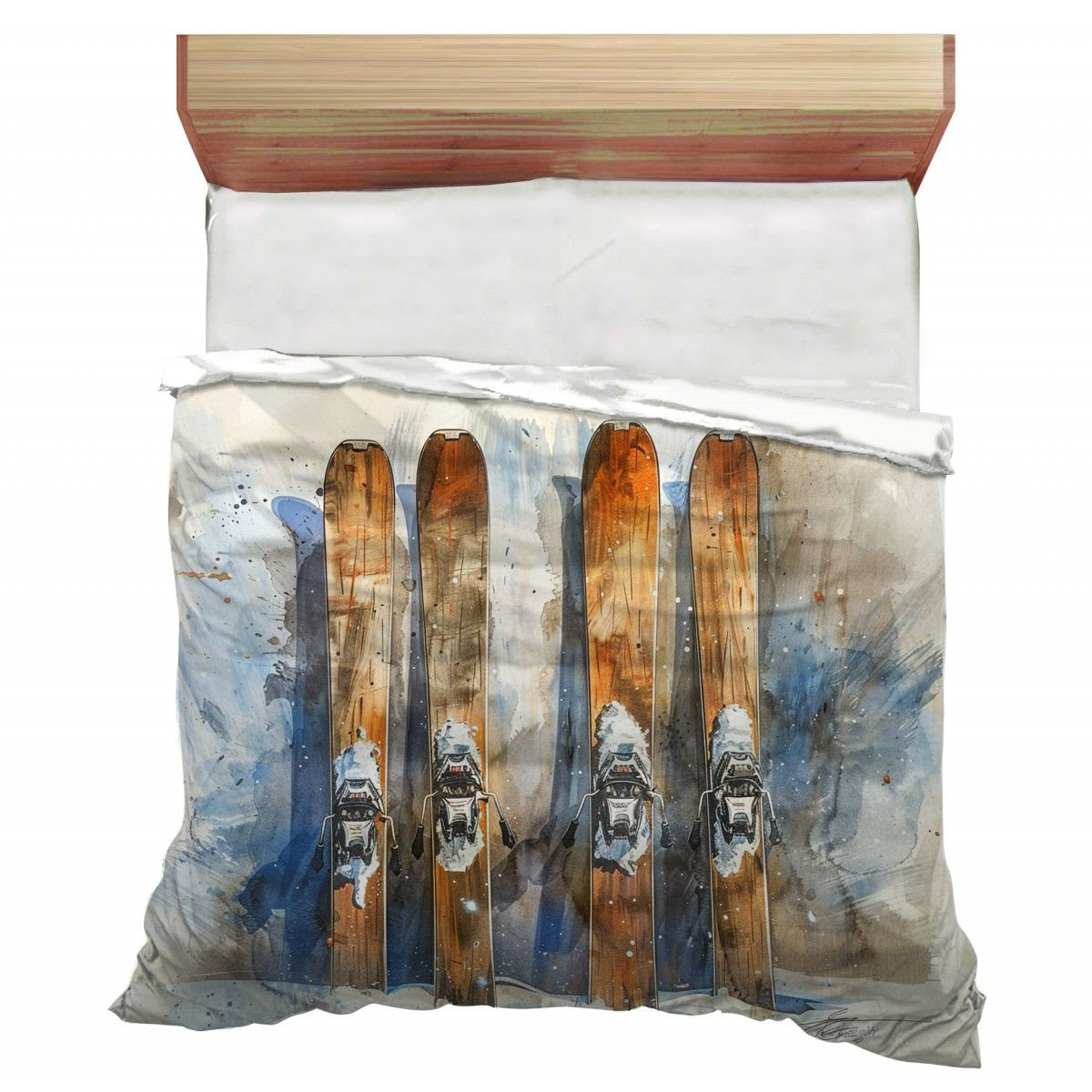 VisionDecor Ski Gear Bedding Winter Sports Duvet Cover Snowy Slopes ...