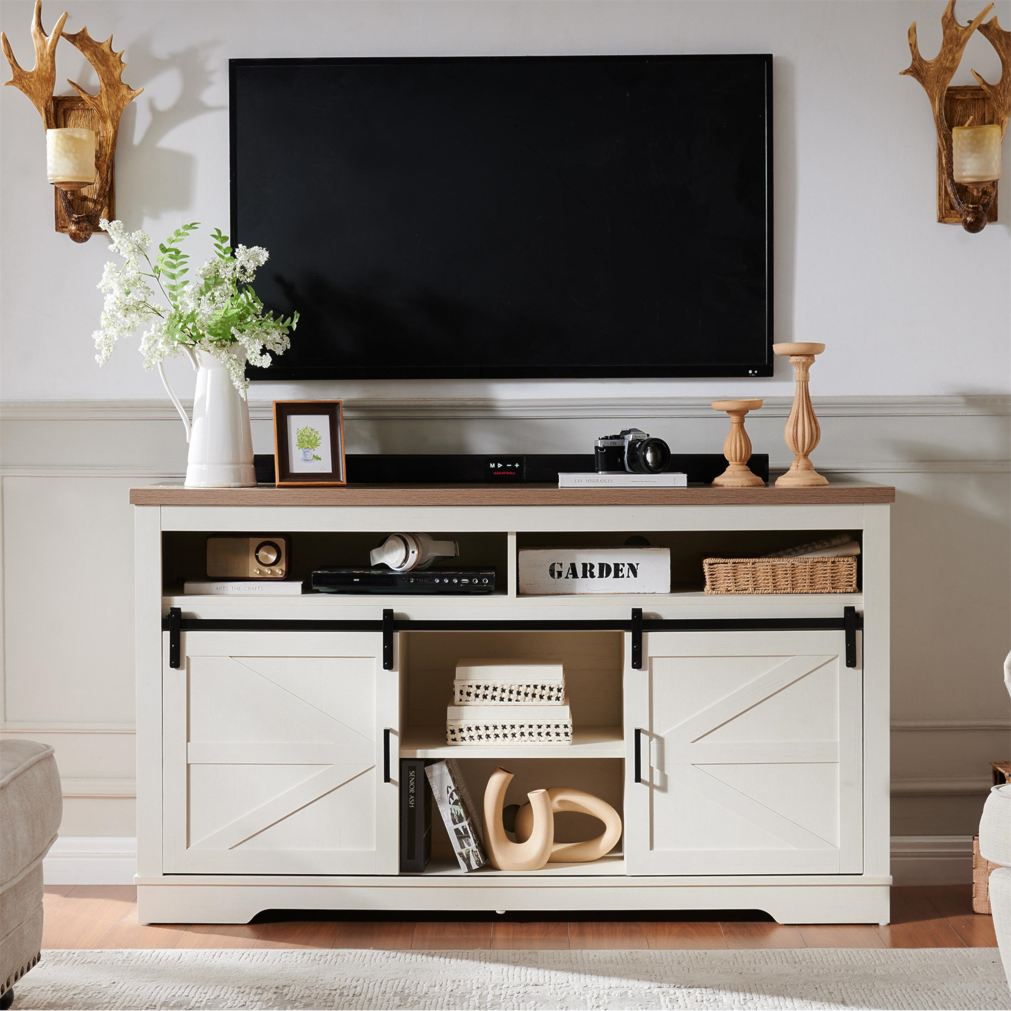 Ophelia & Co. Farmhouse TV Stand For 65+ Inch TV, 33" Tall Highboy ...