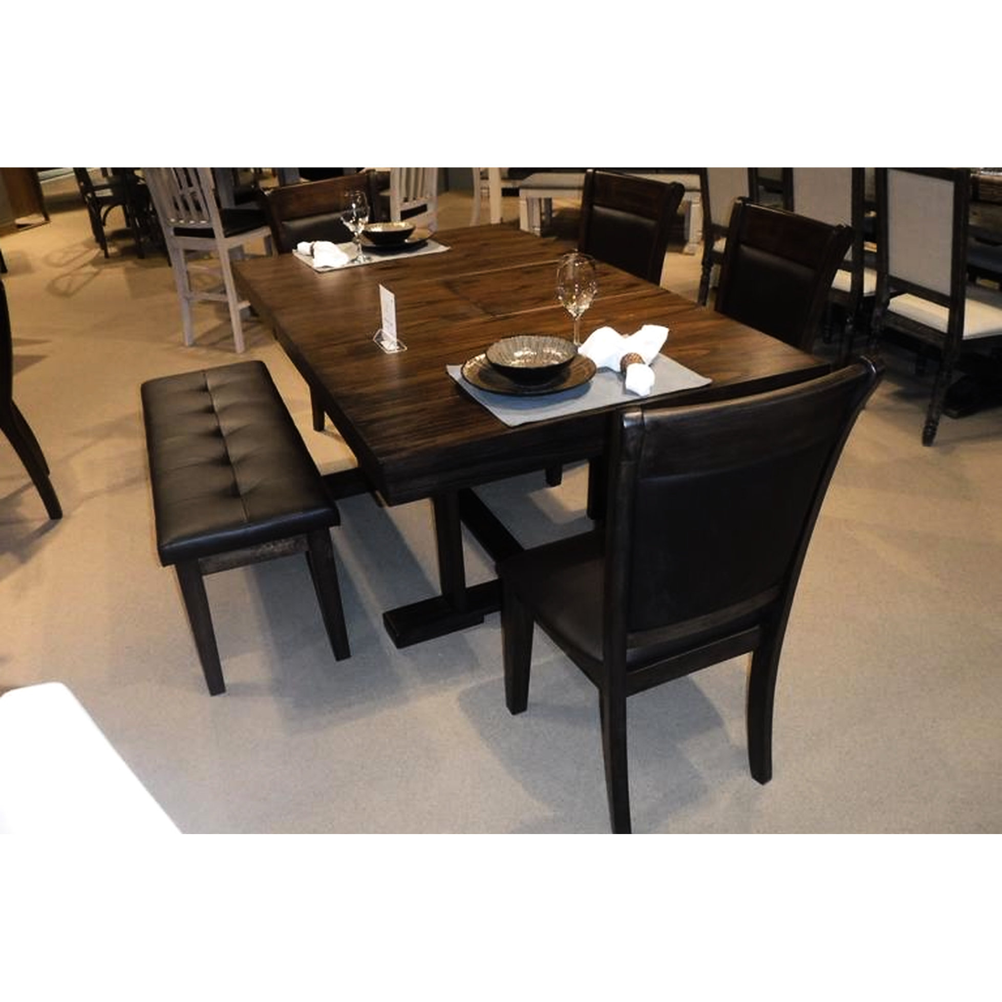 Lark Manor 6pc Transitional Dining Array: Rustic Brown Table, Bench, 4 ...