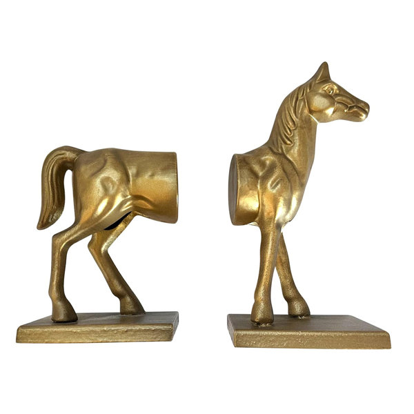 Gracie Oaks Horse Decorative Bookend Set, Crafted from 100% Iron, Heavy ...