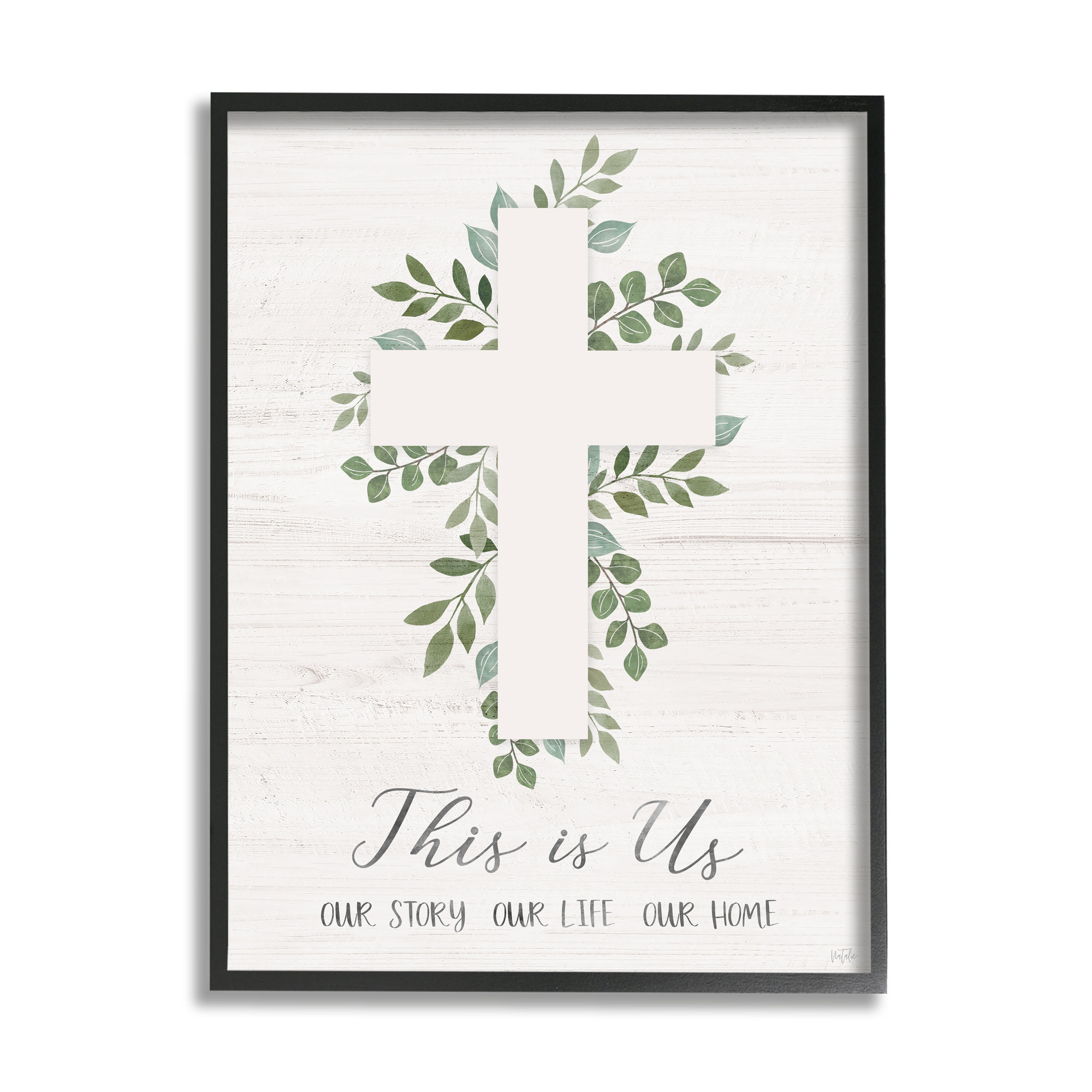 Stupell Industries This Is Us Botanical Cross Symbol On Wood by Natalie ...