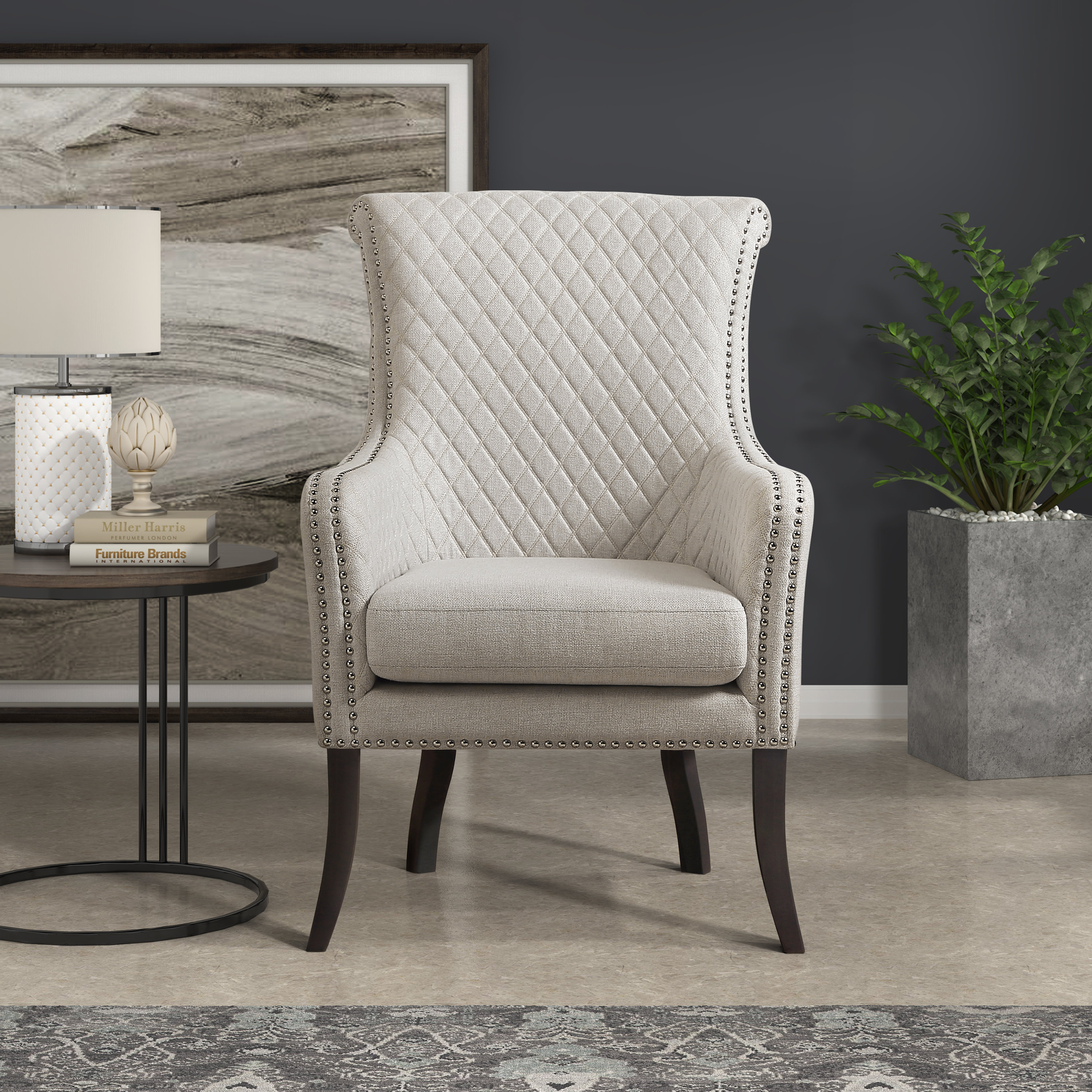 Three Posts™ Banta Textured Upholstery Diamond Stitched Back Accent Arm ...