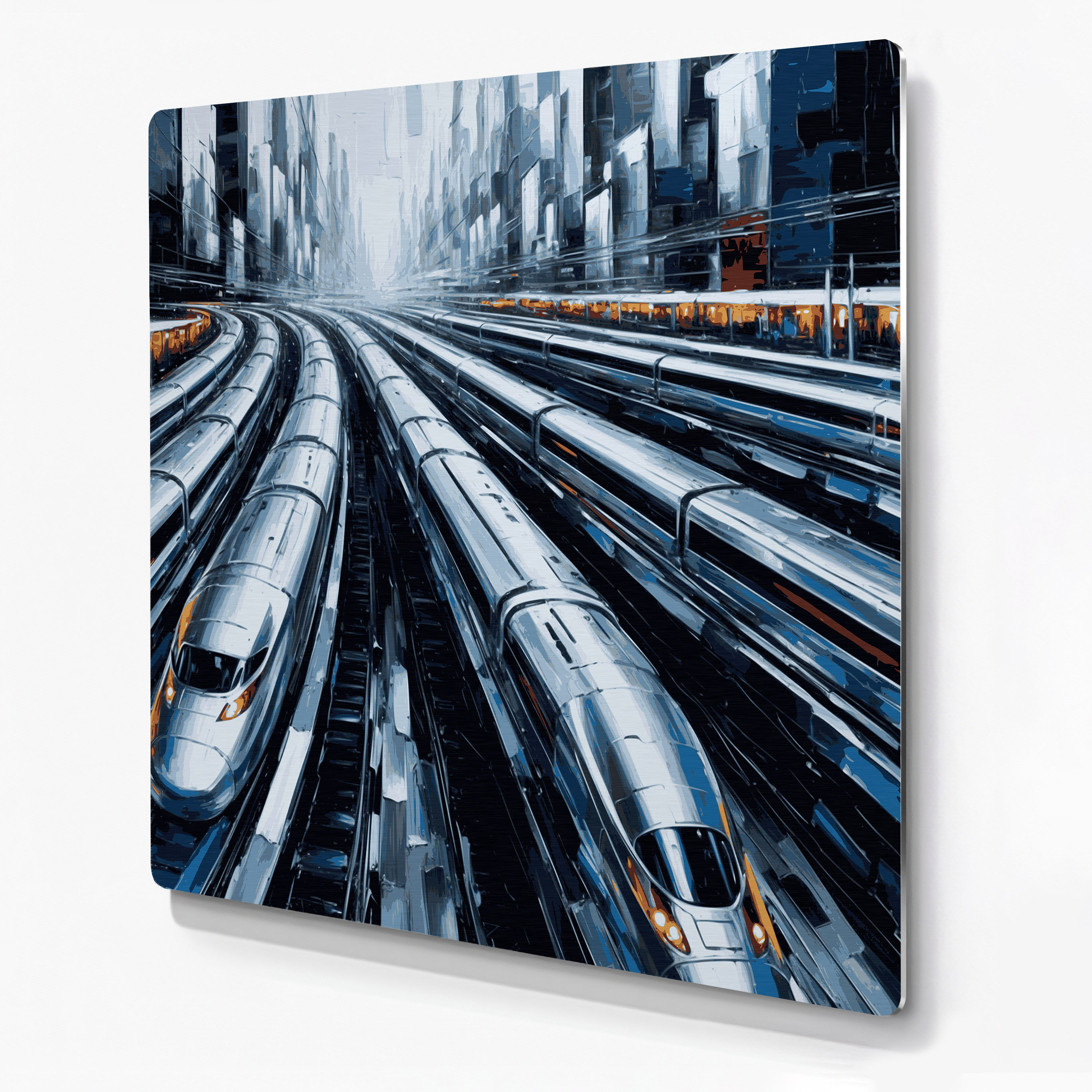 Orren Ellis Transportation Modern high speed trains Gray Metal Wall Art ...