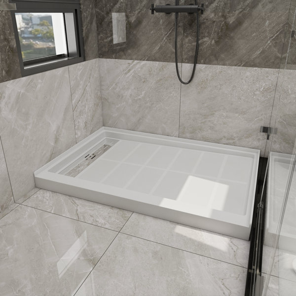ARTCHIRLY Modern White Rectangle Shower Base - 48x32 Inch Acrylic Pan ...