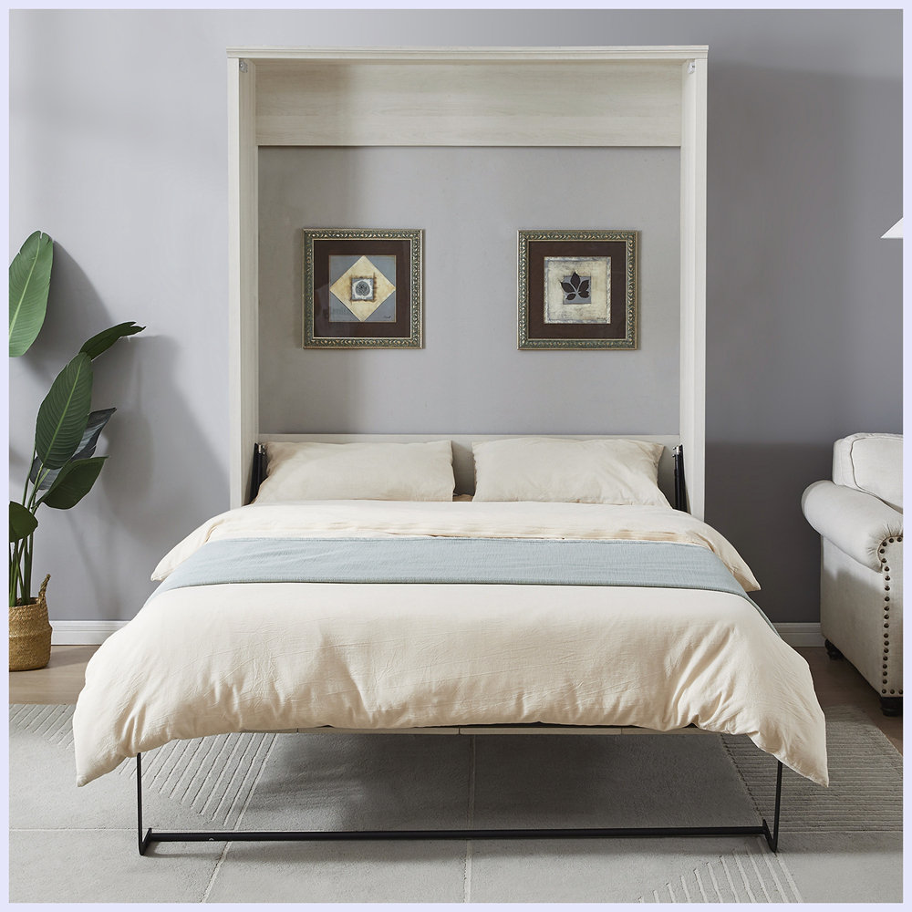 Red Barrel Studio® Modern Half Self-Close and Open Murphy Bed Cabinet Space-Saving Bed Perfect ...