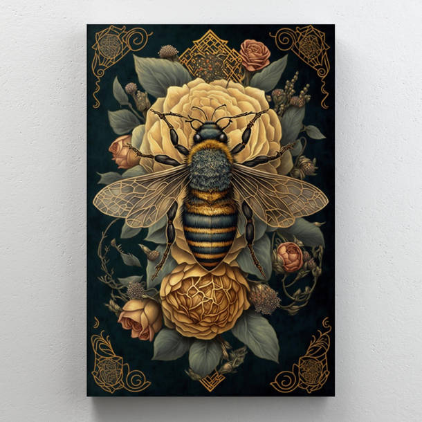 August Grove® Roses and Bee - Wrapped Canvas Graphic Art | Wayfair