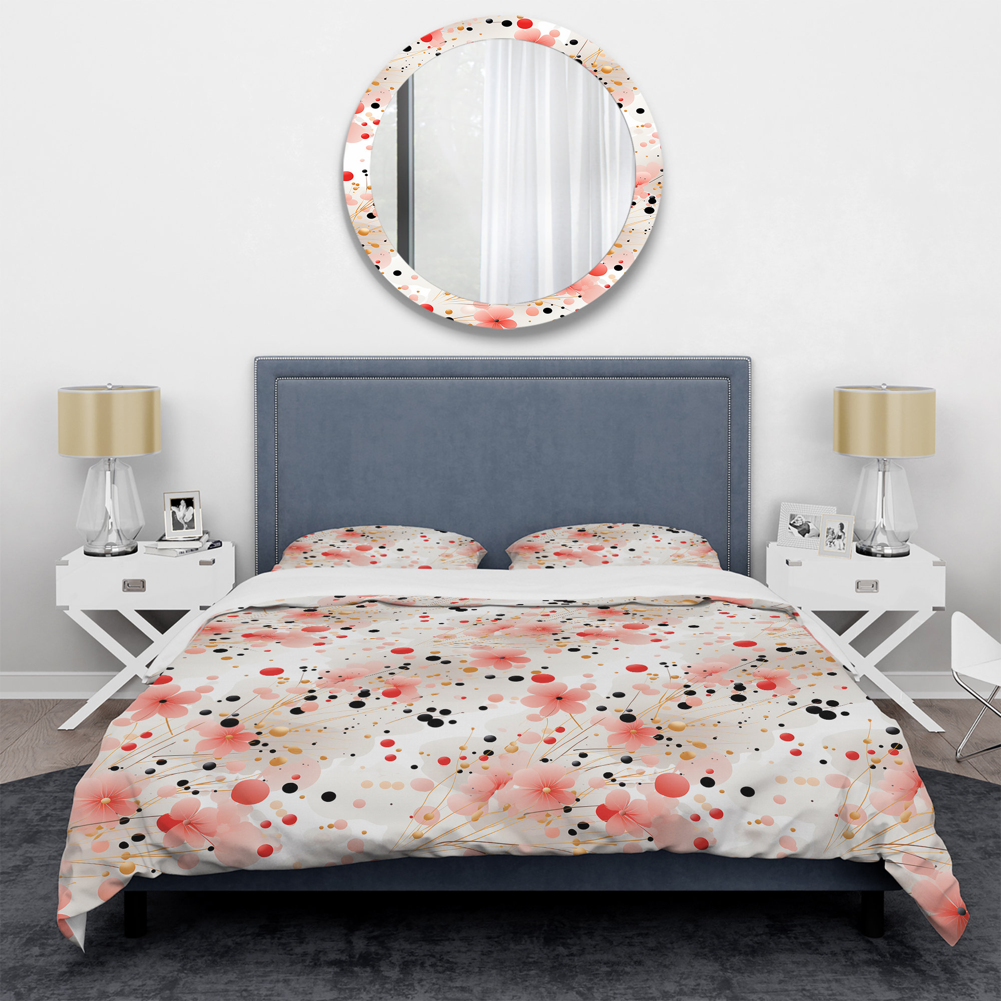 Design Art Pink Poka Dota And Flower Harmony I Duvet Cover Set | Wayfair