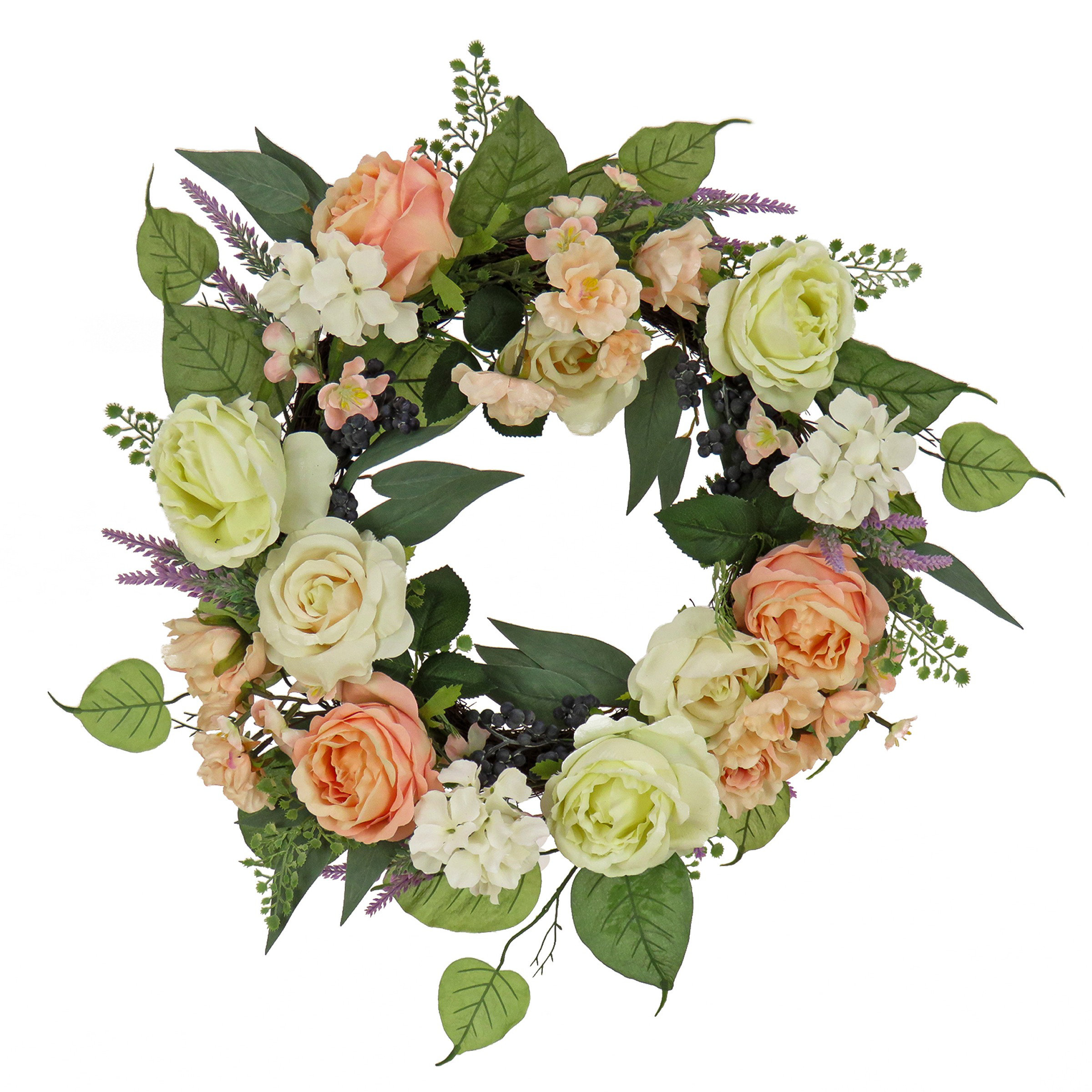 The Holiday Aisle® Couronne de printemps artificielle de 24 pouces avec des fleurs de rose et de ...