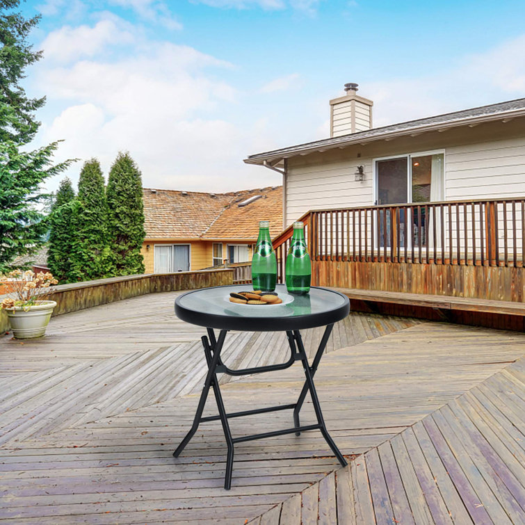 Dakota Fields Folding Side Table, Small Round Patio Table - Transparent ...