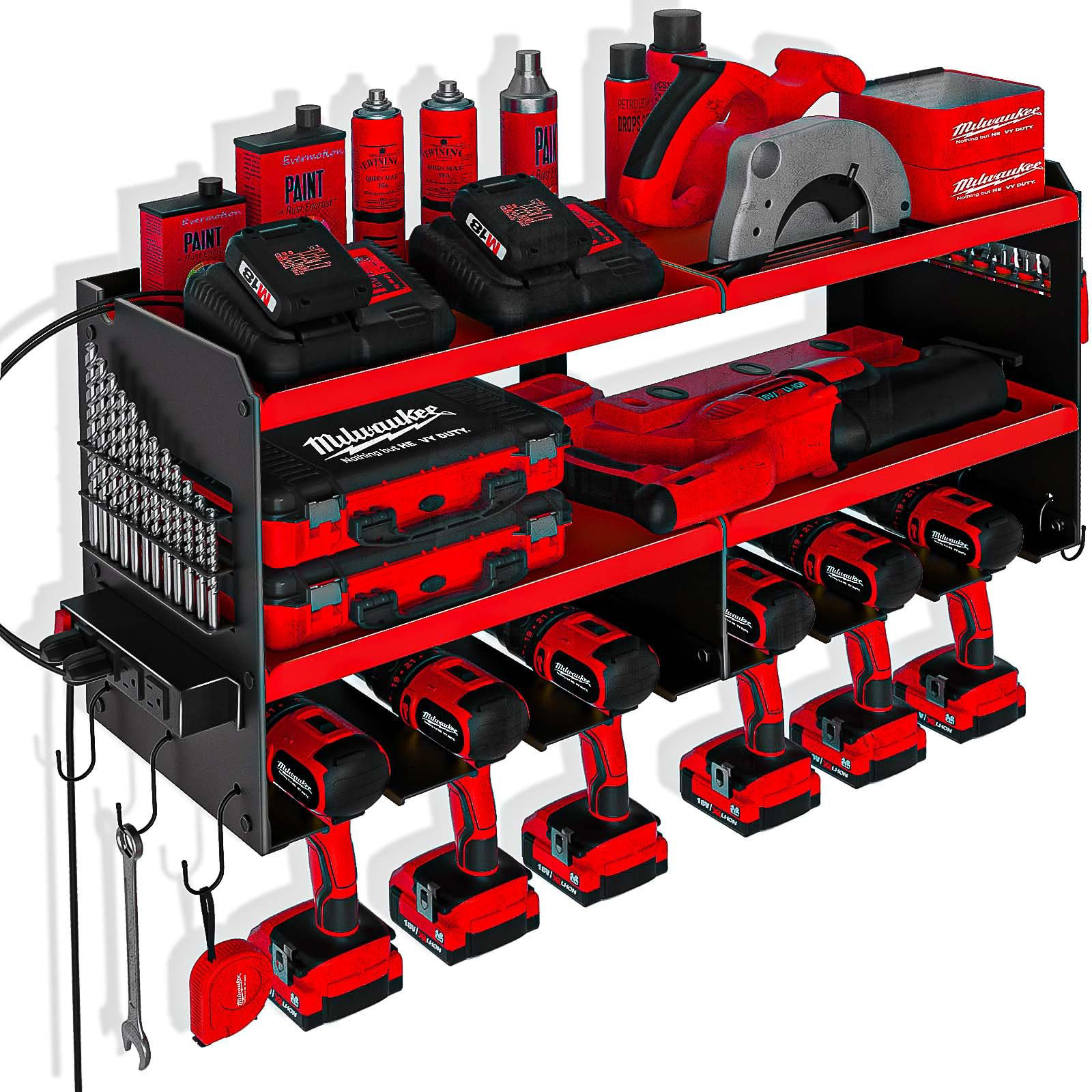 Passetas Power Tool Organizer With Charging Station, 6 Drill Holders ...