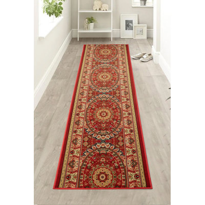 Fleur De Lis Living Custom Size Runner Rug Red Oriental Medallion Slip ...
