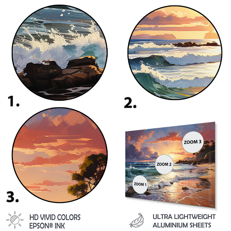 Design Art Beach Sunset Beach I - Nautical & Beach Metal Wall Decor Set ...