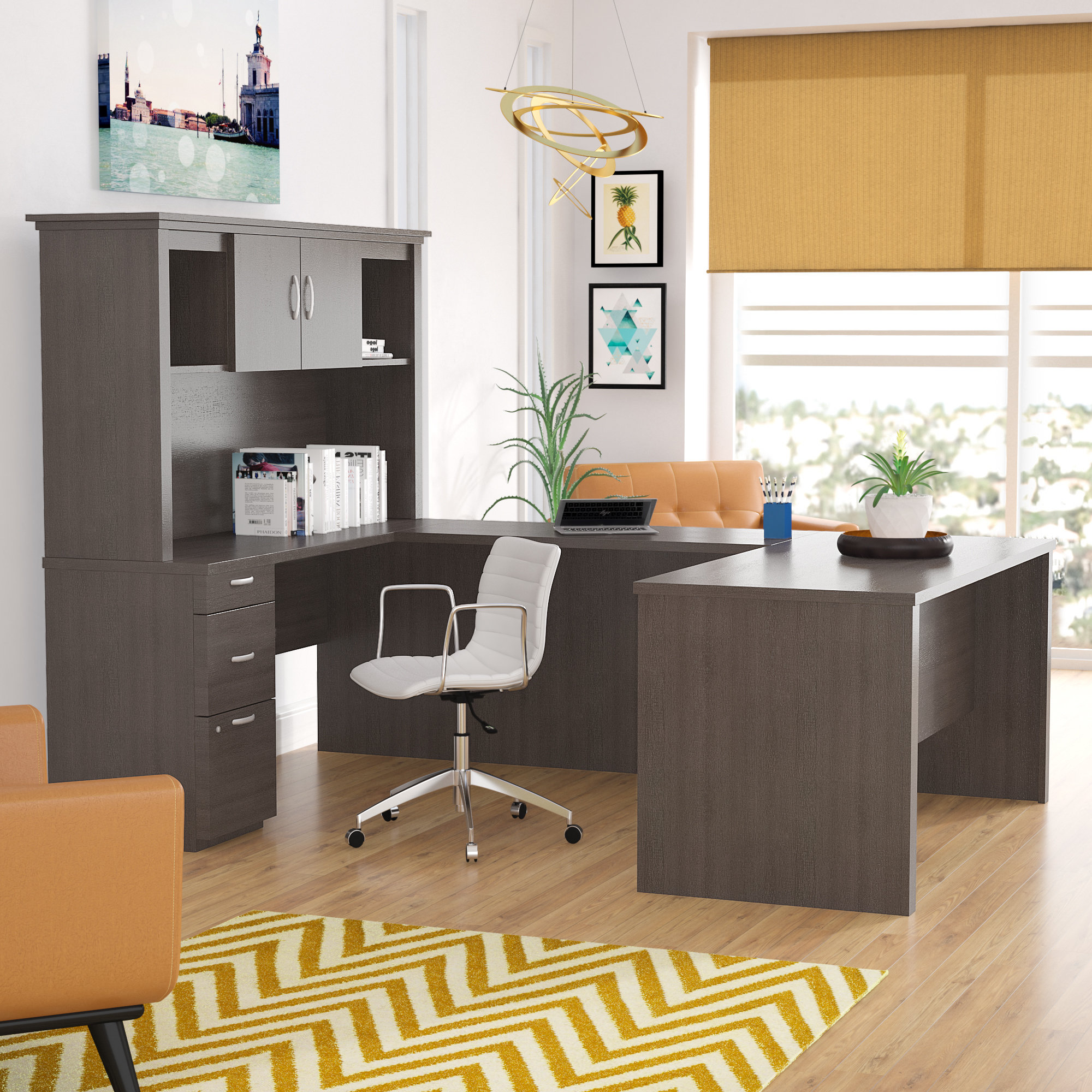 Inbox Zero Barra Reversible U-Shape Executive Desk with Hutch & Reviews ...