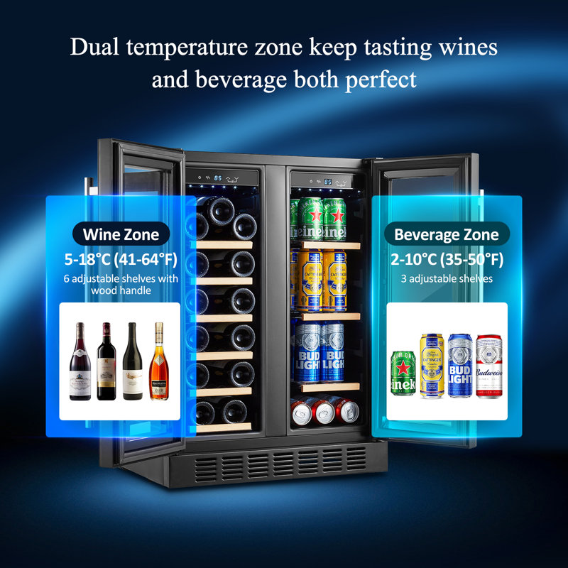 BODEGA 23.43'' 17 Bottle and 41 Can Dual Zone Wine & Beverage ...