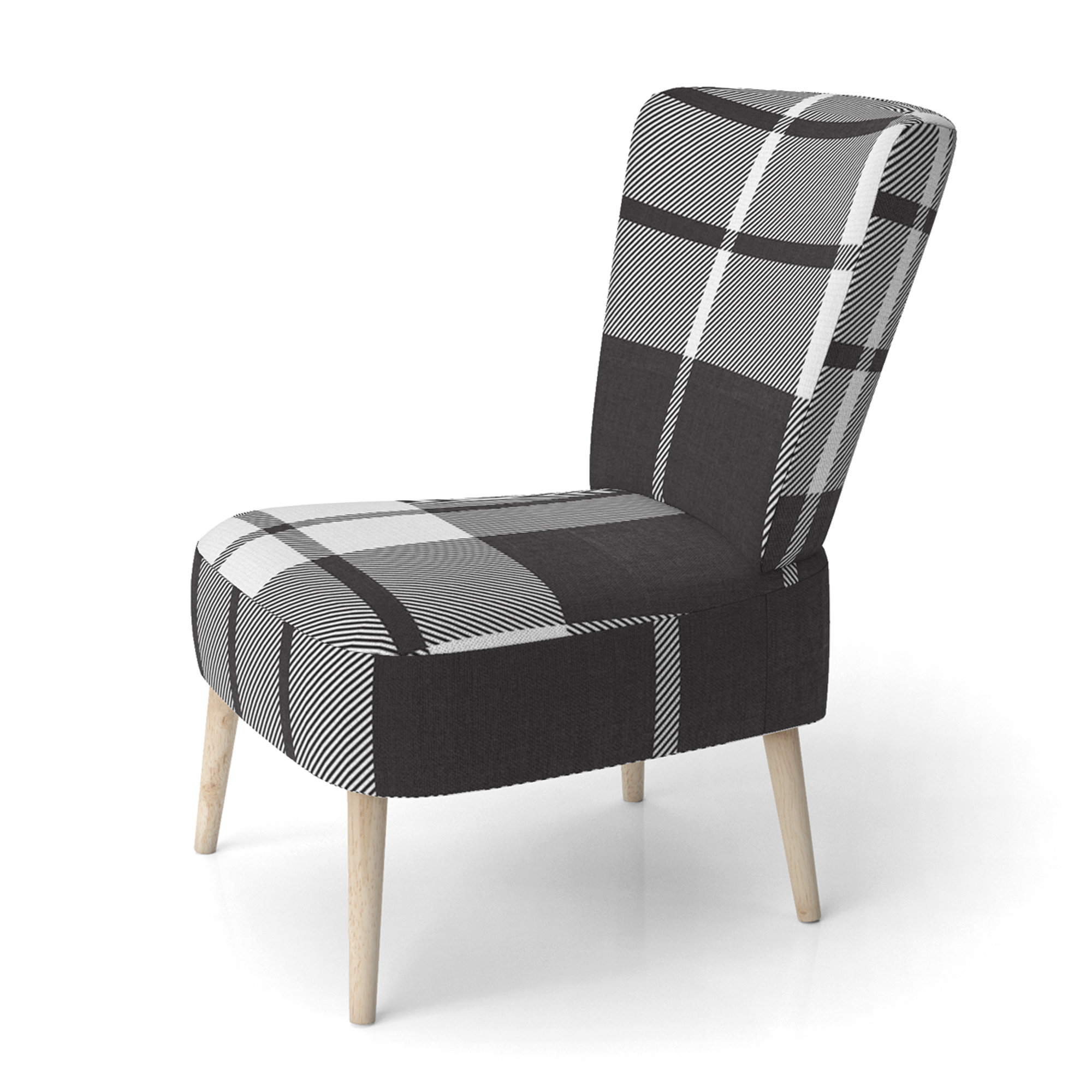 Orren Ellis Black And Silver Checked Tartan - Upholstered Patterned ...