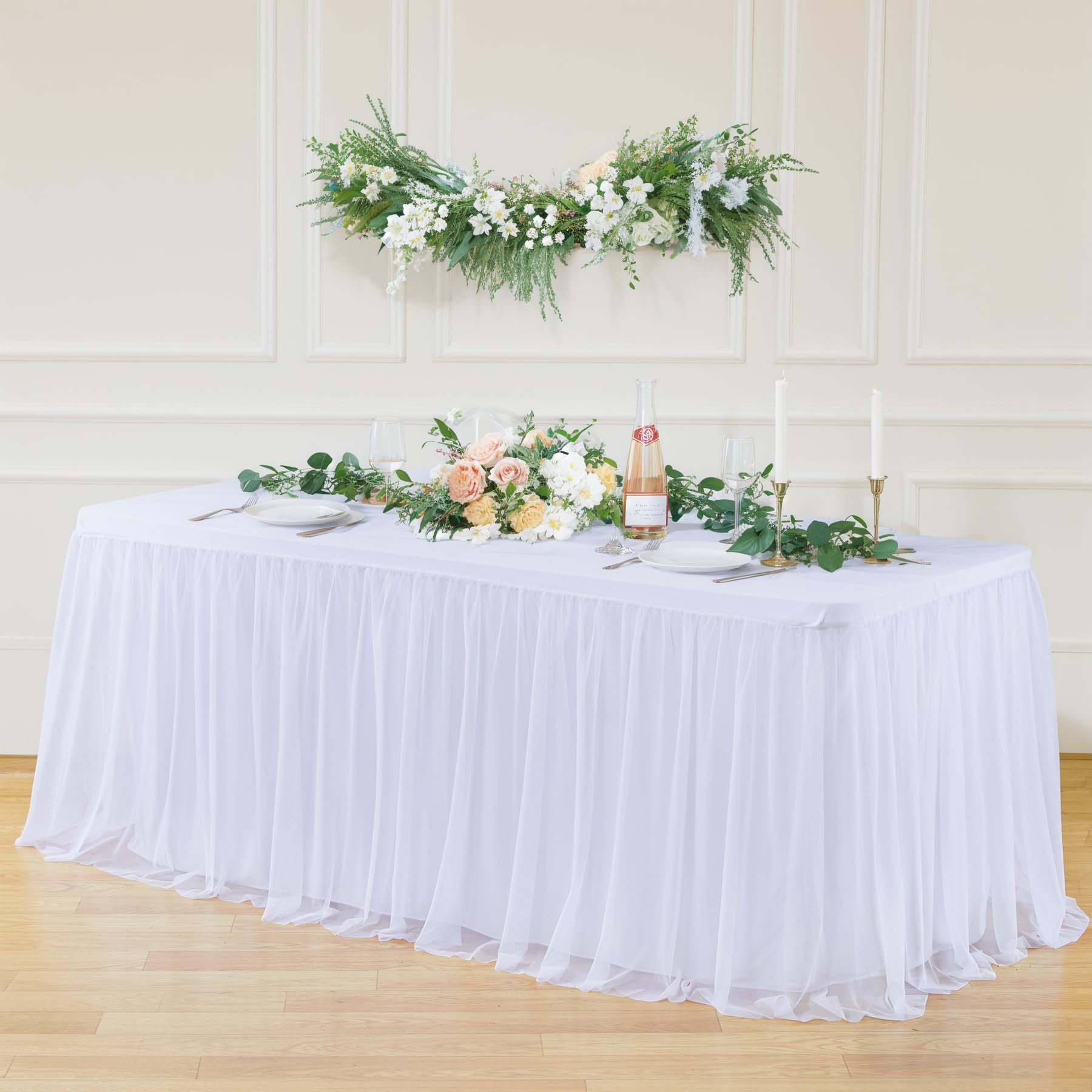 Wildon Home® White Tulle Tablecloth For 6 Foot Rectangular Tables, 6Ft ...