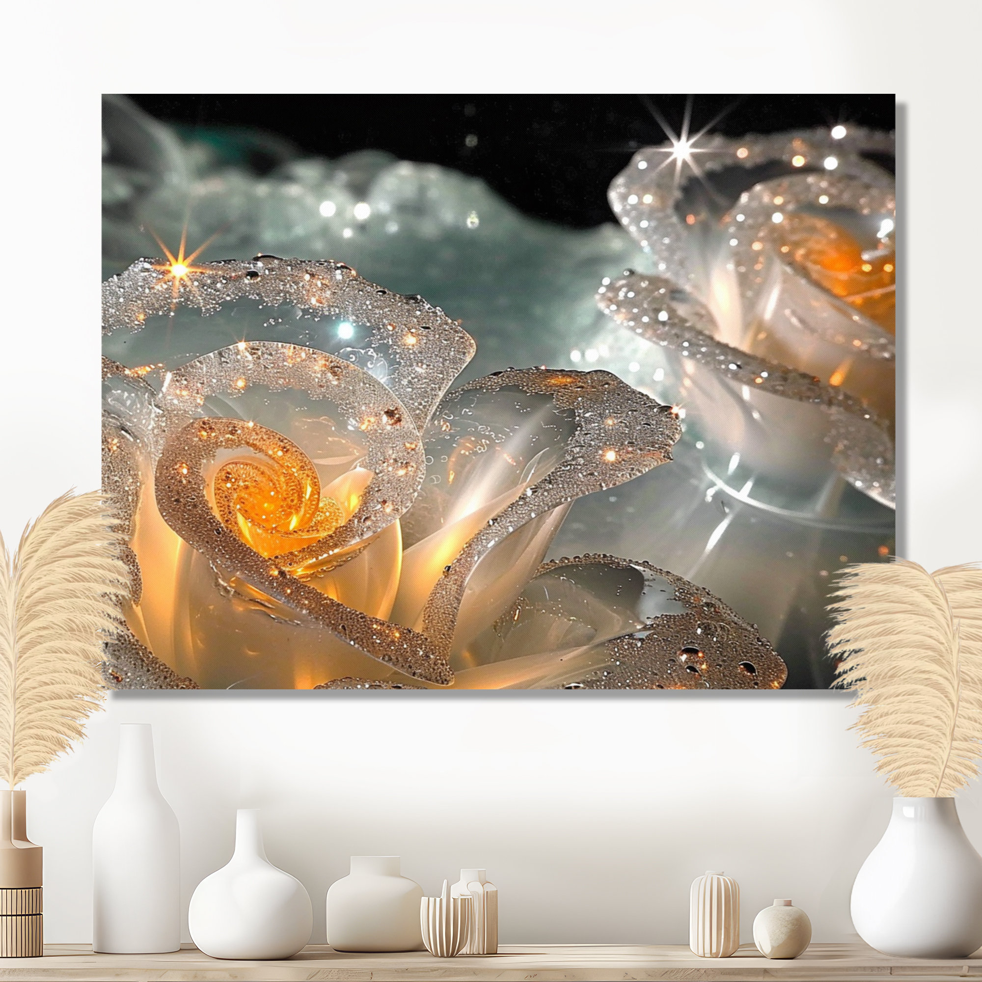 House of Hampton® Sparking Translucent Roses Golden Glam Core - Rose ...