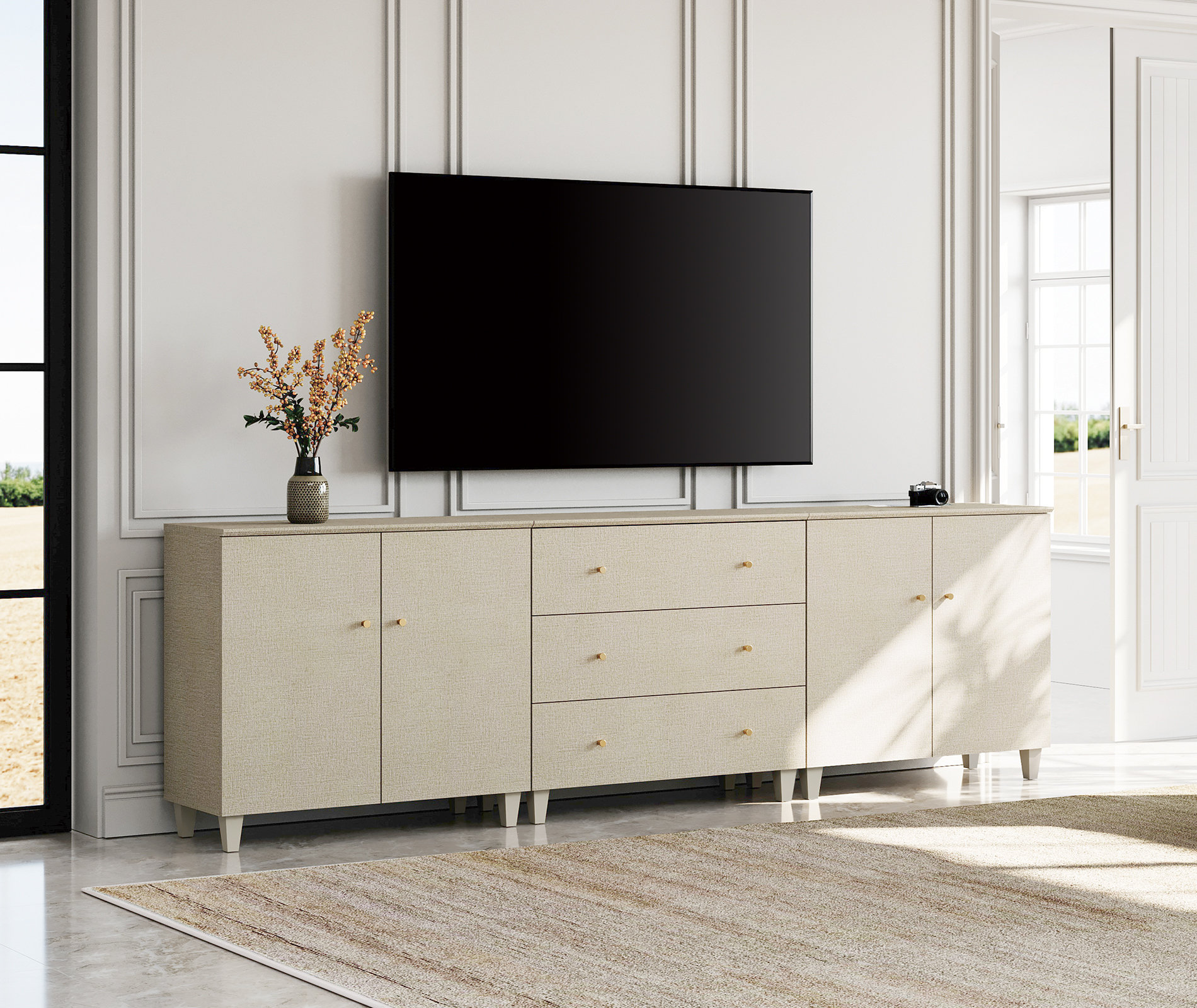 WAMPAT 3-In-1 Wooden TV Stand With Cabinets And Drawers For Tvs Up To ...