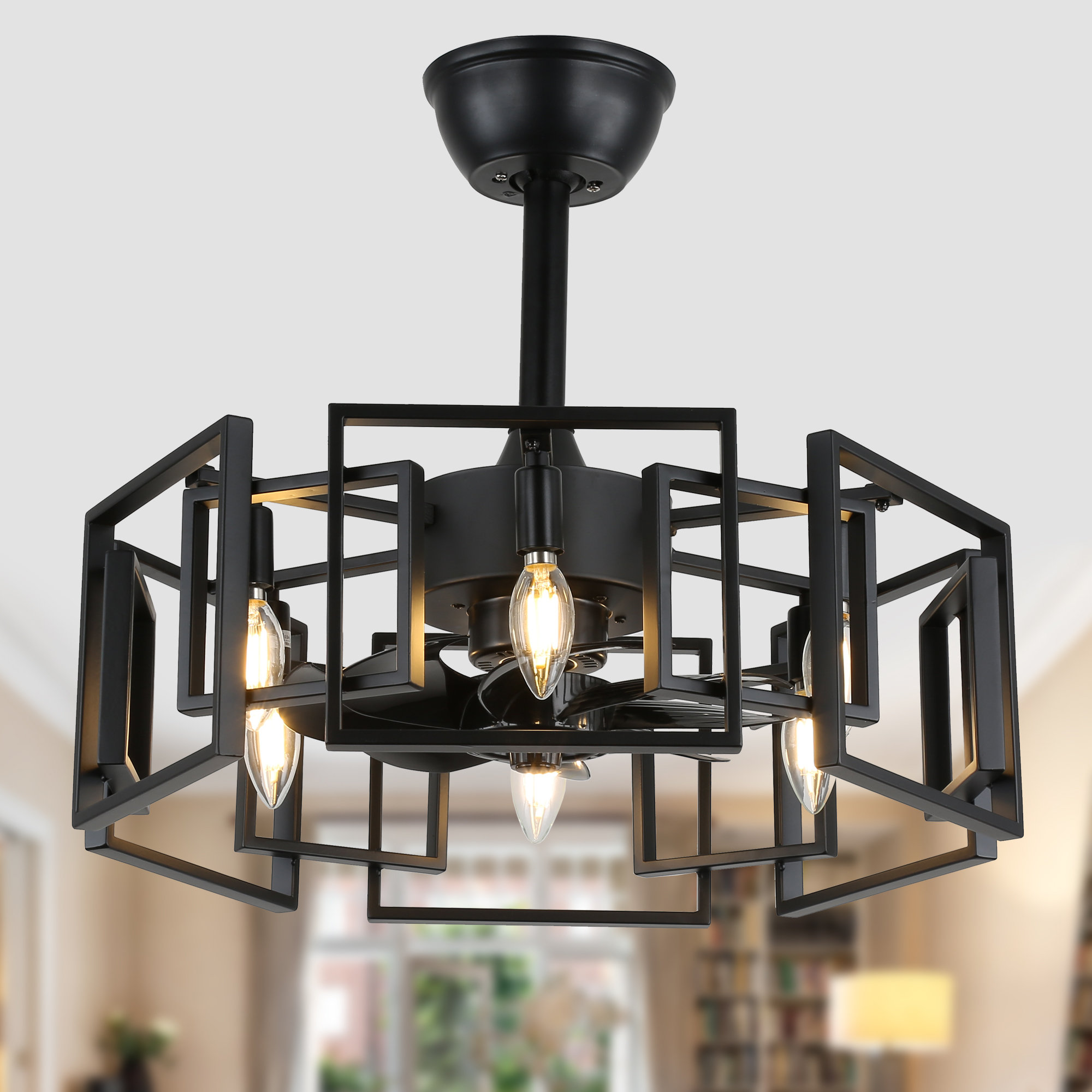 17 Stories 20In. Industrial Caged Ceiling Fan With Remote, Bladeless 3 ...