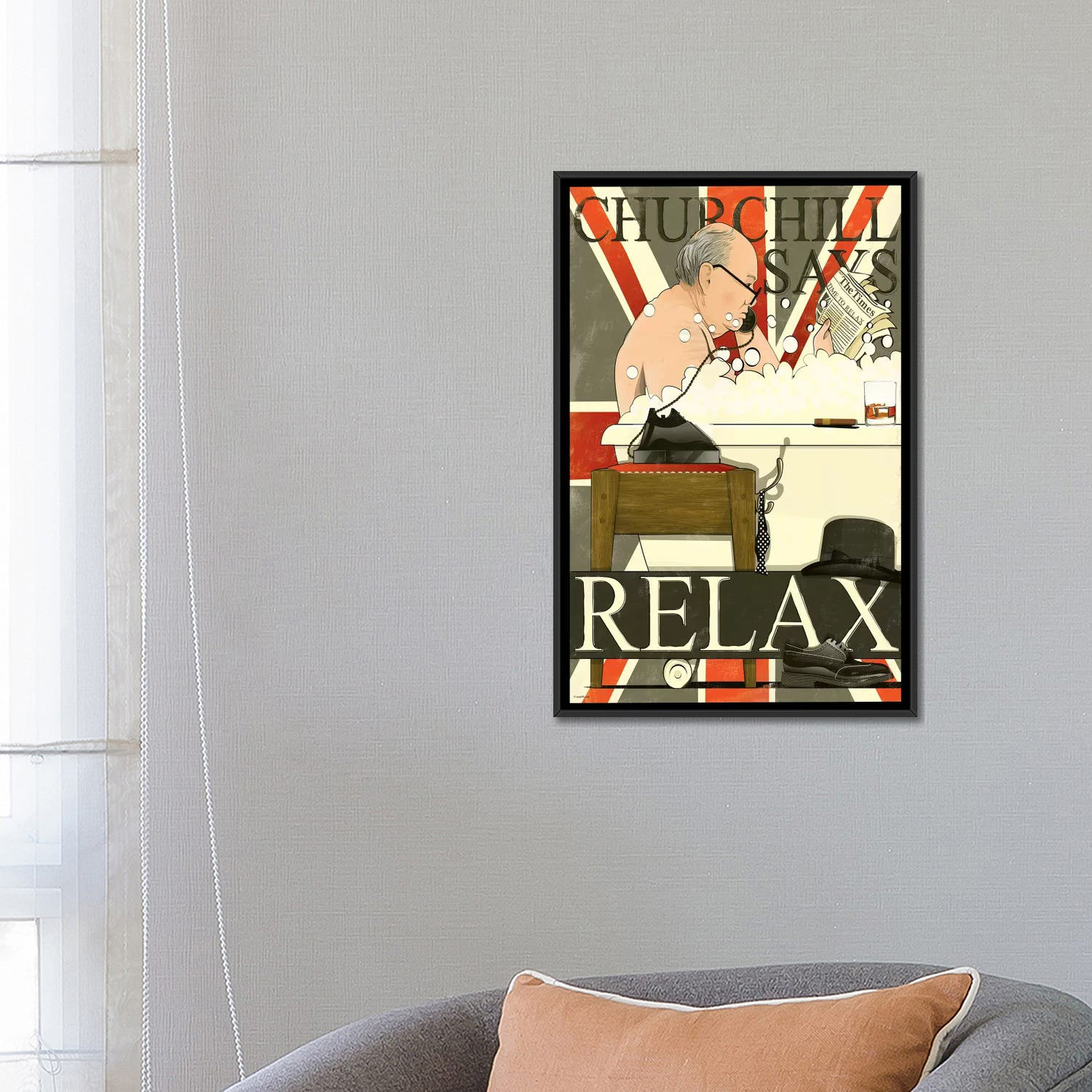 East Urban Home Churchill in the Bath - Graphic Art Print | Wayfair
