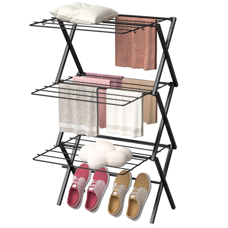 Rebrilliant Foldable Clothes Drying Rack, 3-Tier Collapsible Indoor ...