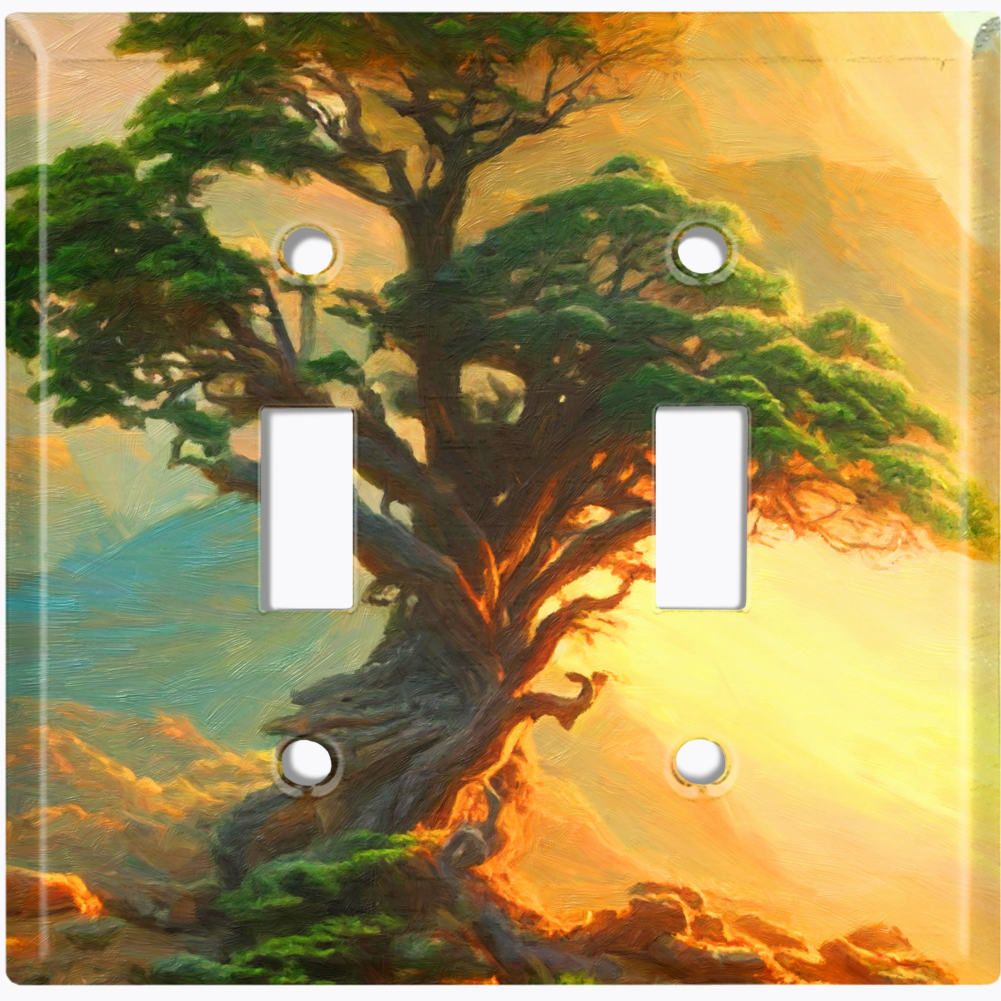 WorldAcc Green Fantasy Sun Tree Paint Print 2-Gang Toggle Light Switch ...