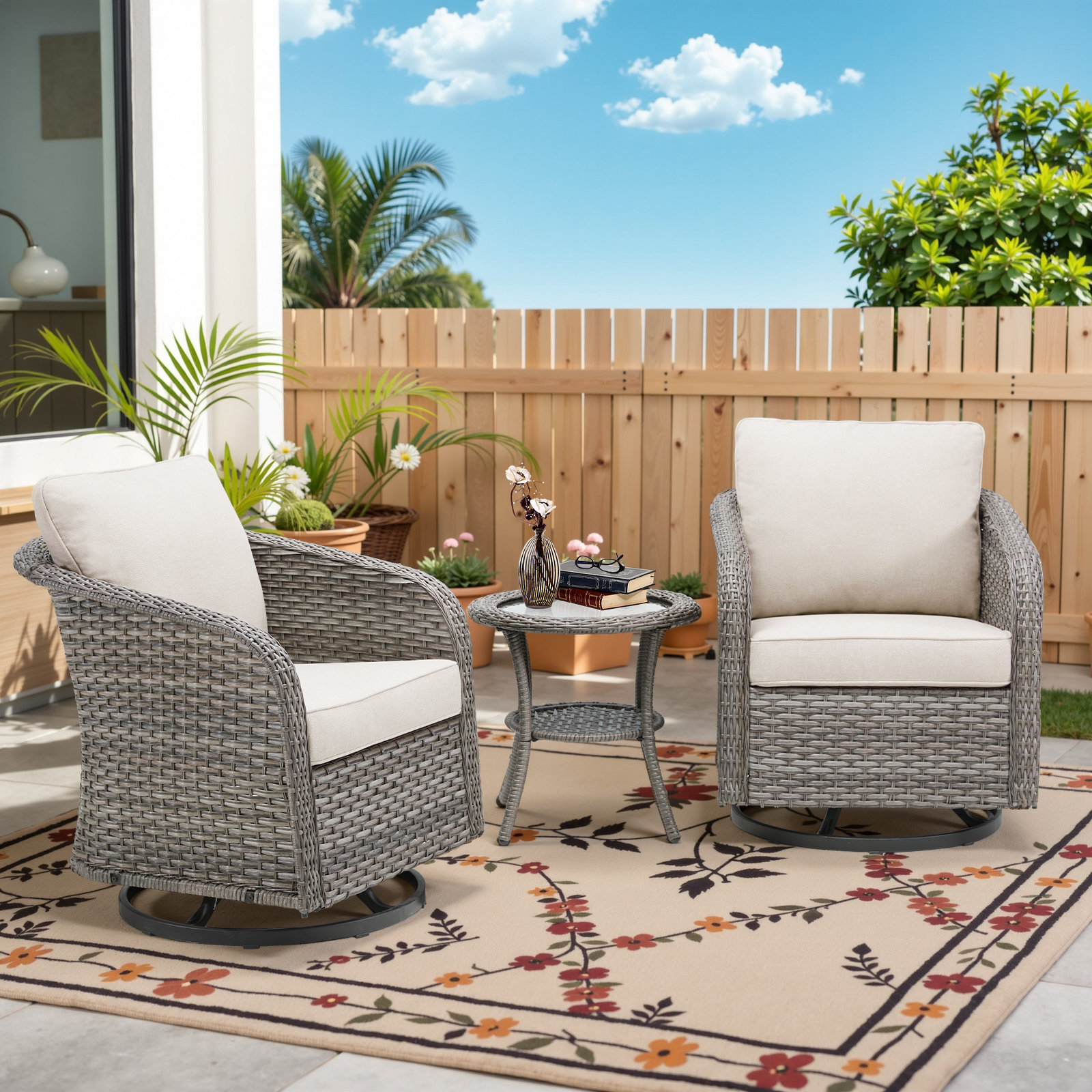Winston Porter 3-Piece Wicker Swivel Glide Set With End Table For ...