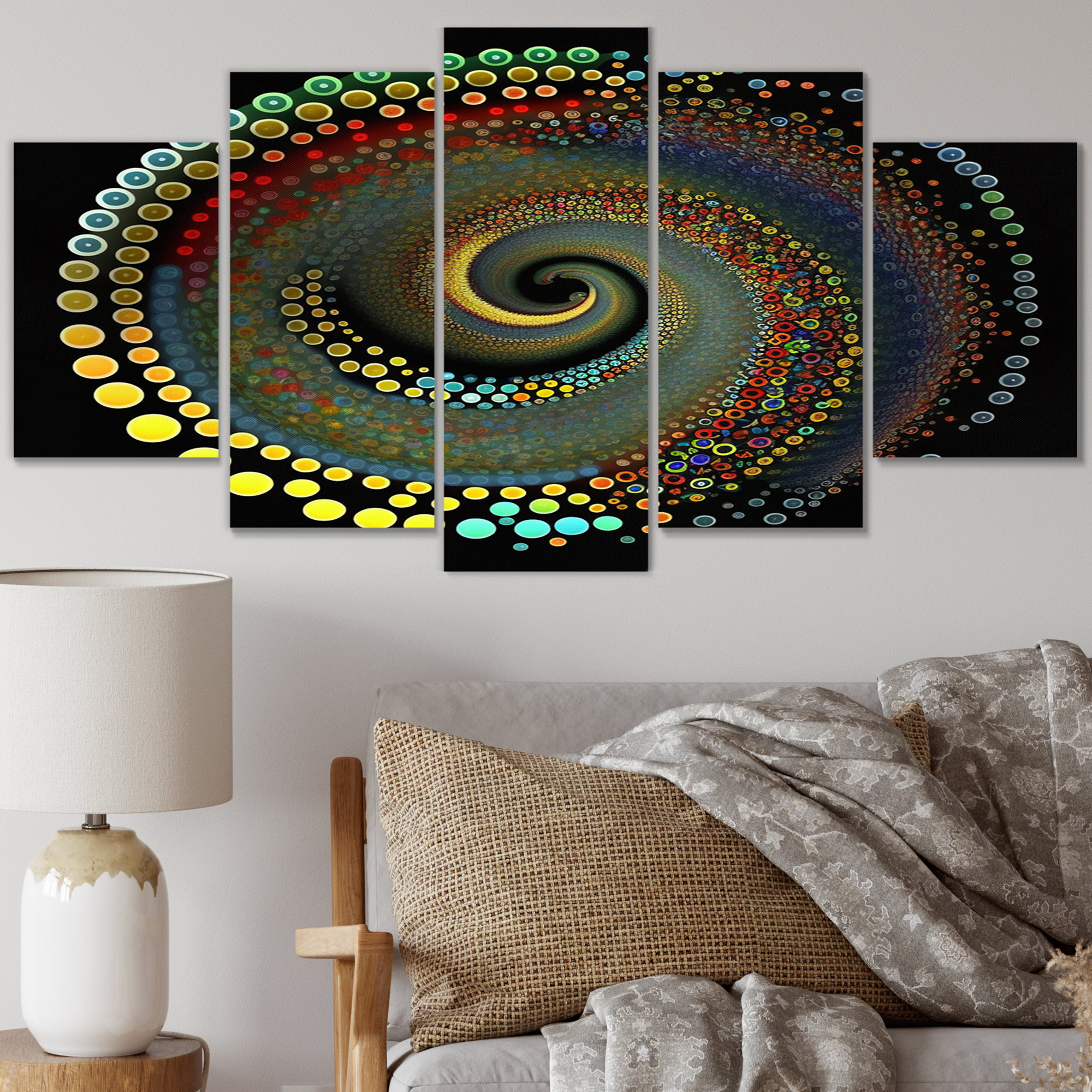Ivy Bronx Iridiscdent Pointillism Spiral - Modern Geometric Canvas Wall ...