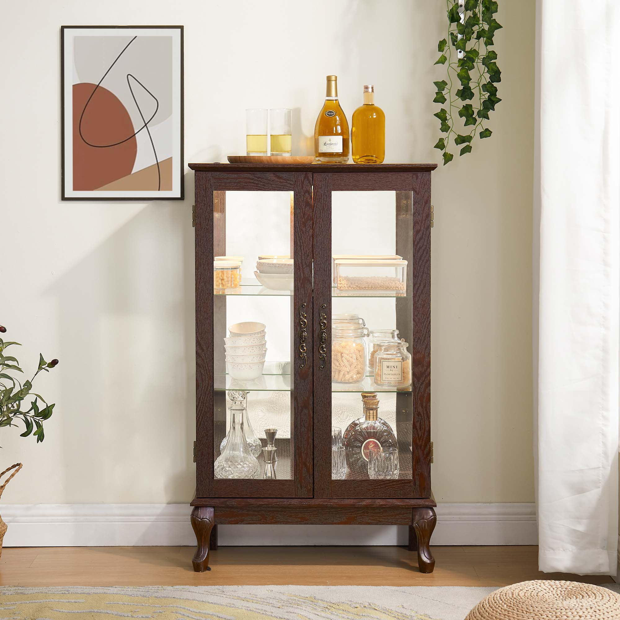 Winston Porter Lighted Display Cabinet With 2 Tempered Glass Doors And ...